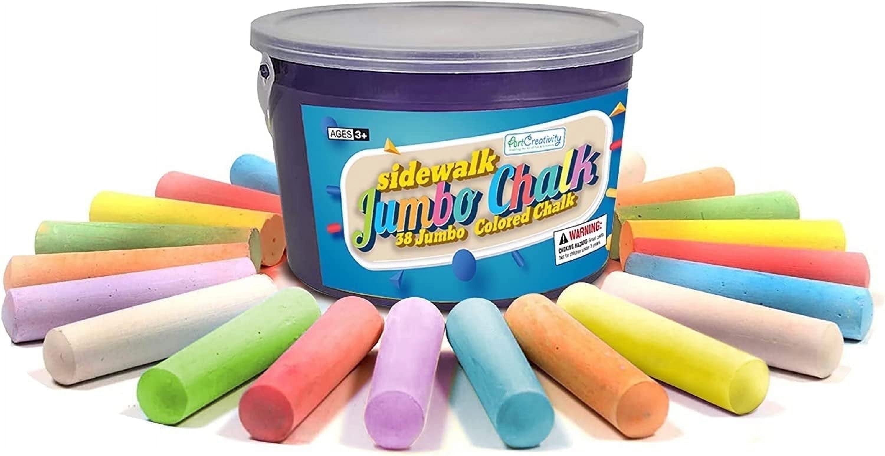 38 Pack Non-Toxic Jumbo Sidewalk Chalk with Storage Bucket, Washable ...