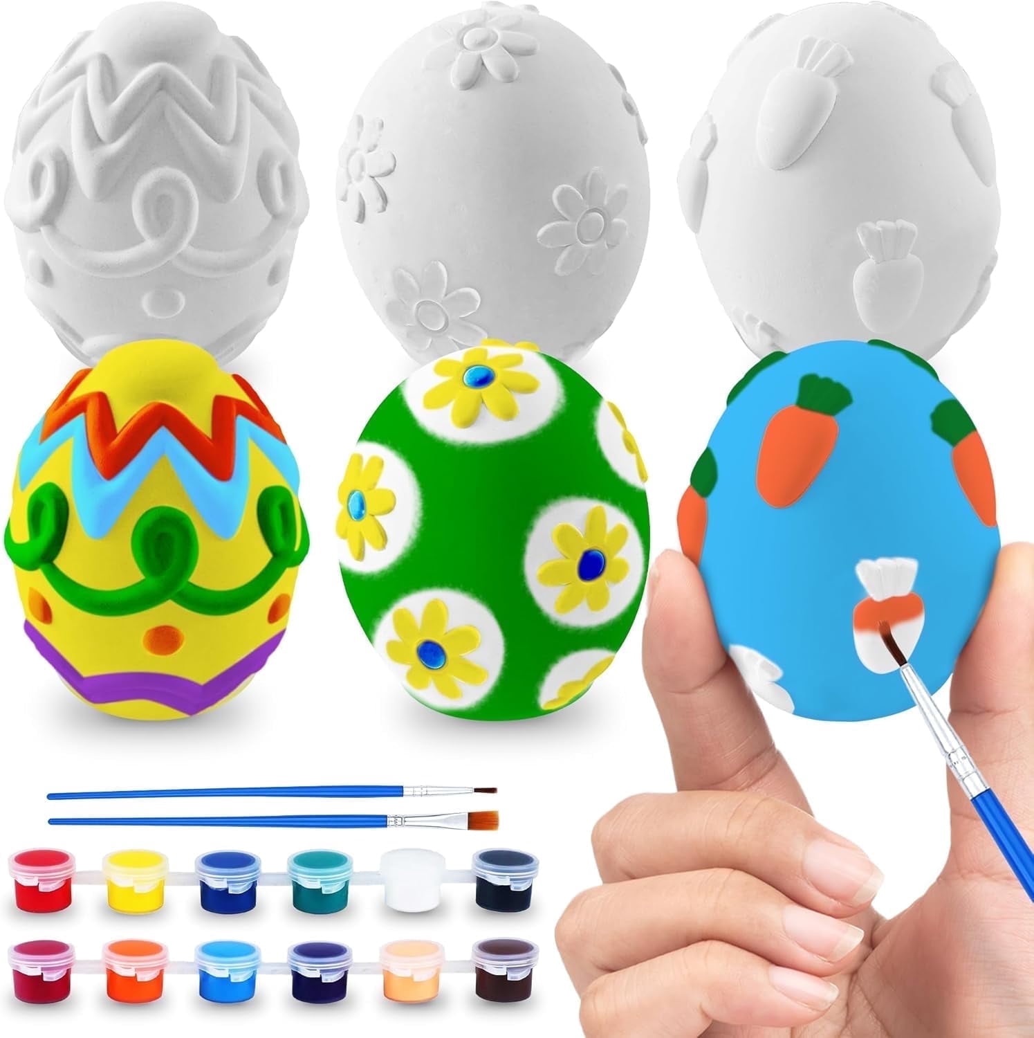 ArtCreativity 3D Easter Egg Craft Kit, Plaster Eggs with Paints ...