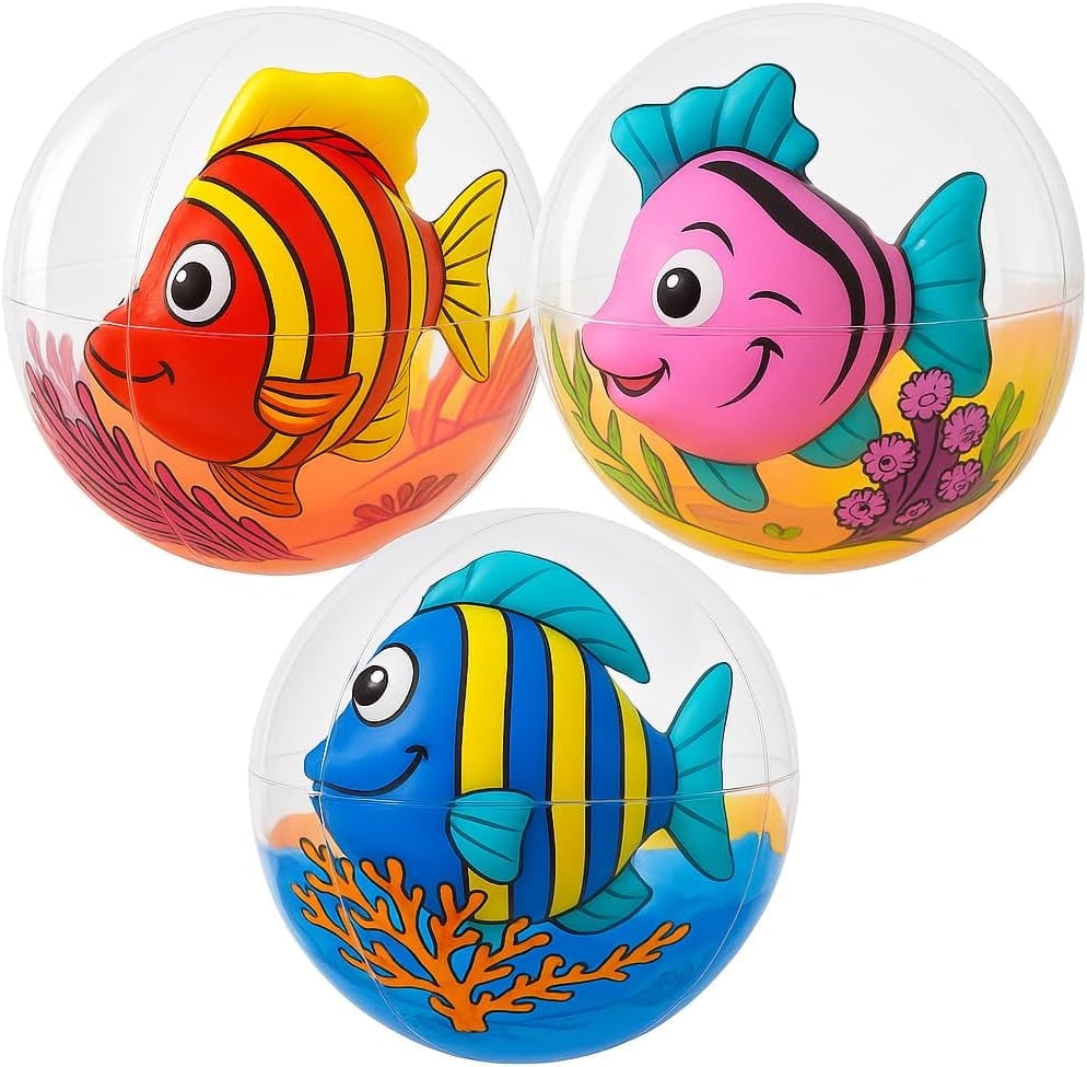 ArtCreativity 3D Fish Beach Balls – Set of 3 Clear Inflatable Pool Toys ...
