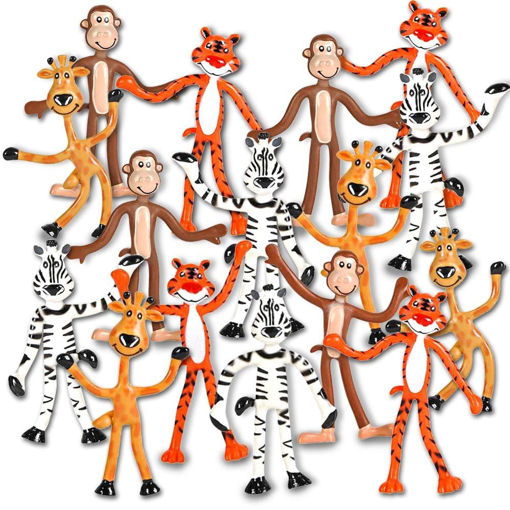 ArtCreativity Bendable Zoo Animals, Set of 12 Flexible Animal Figures ...