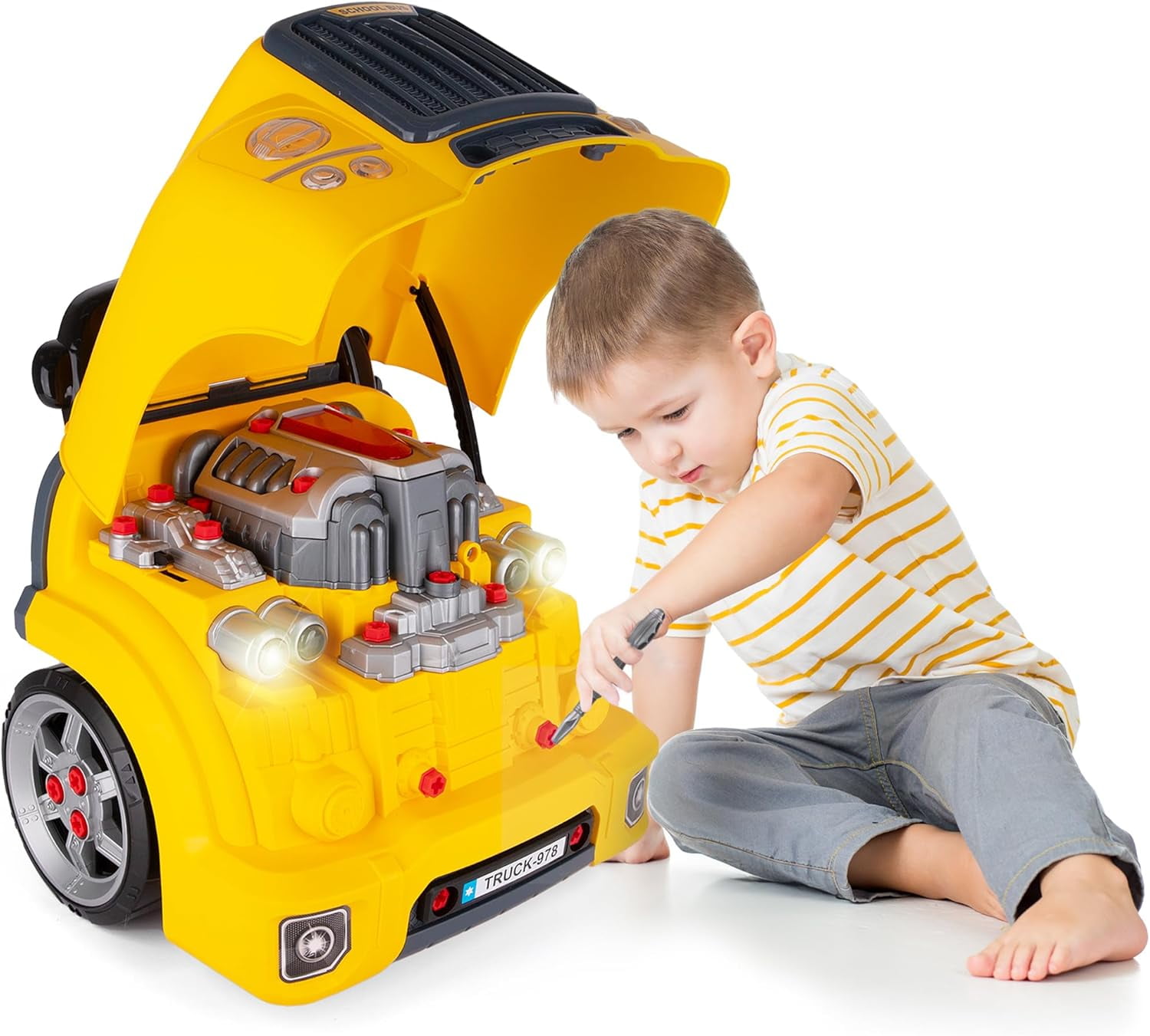 ArtCreativity Car Engine Toy for Kids – Interactive School Bus Mechanic ...