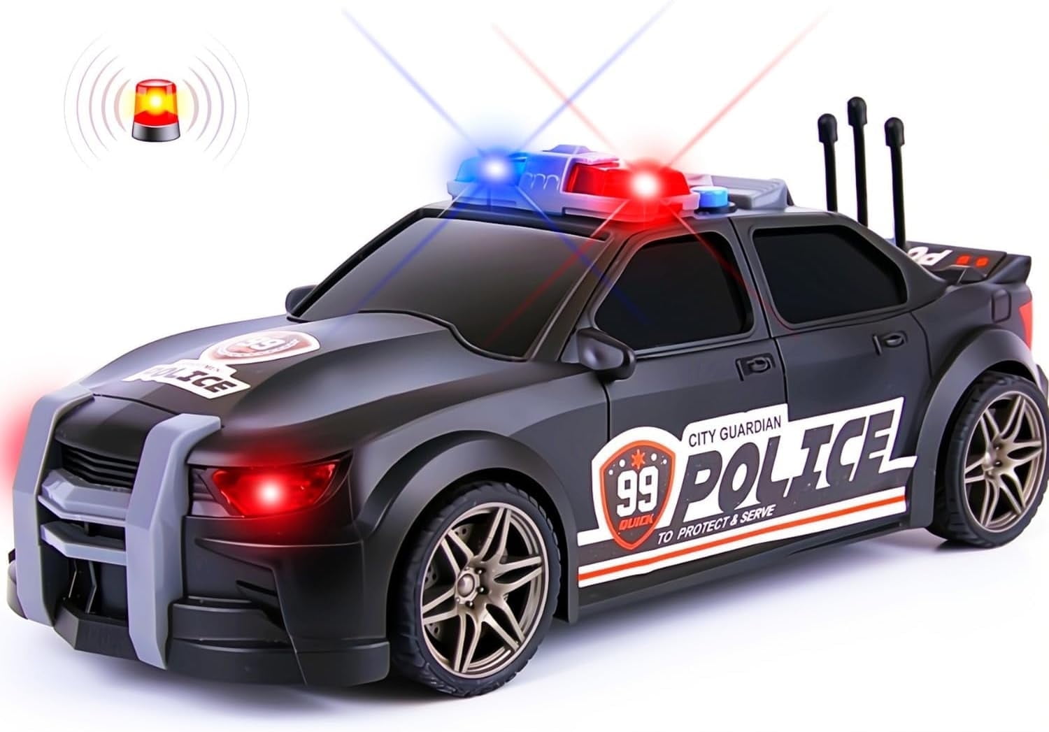 ArtCreativity Friction-Powered Police Car Toy – 1:20 Scale with Lights ...