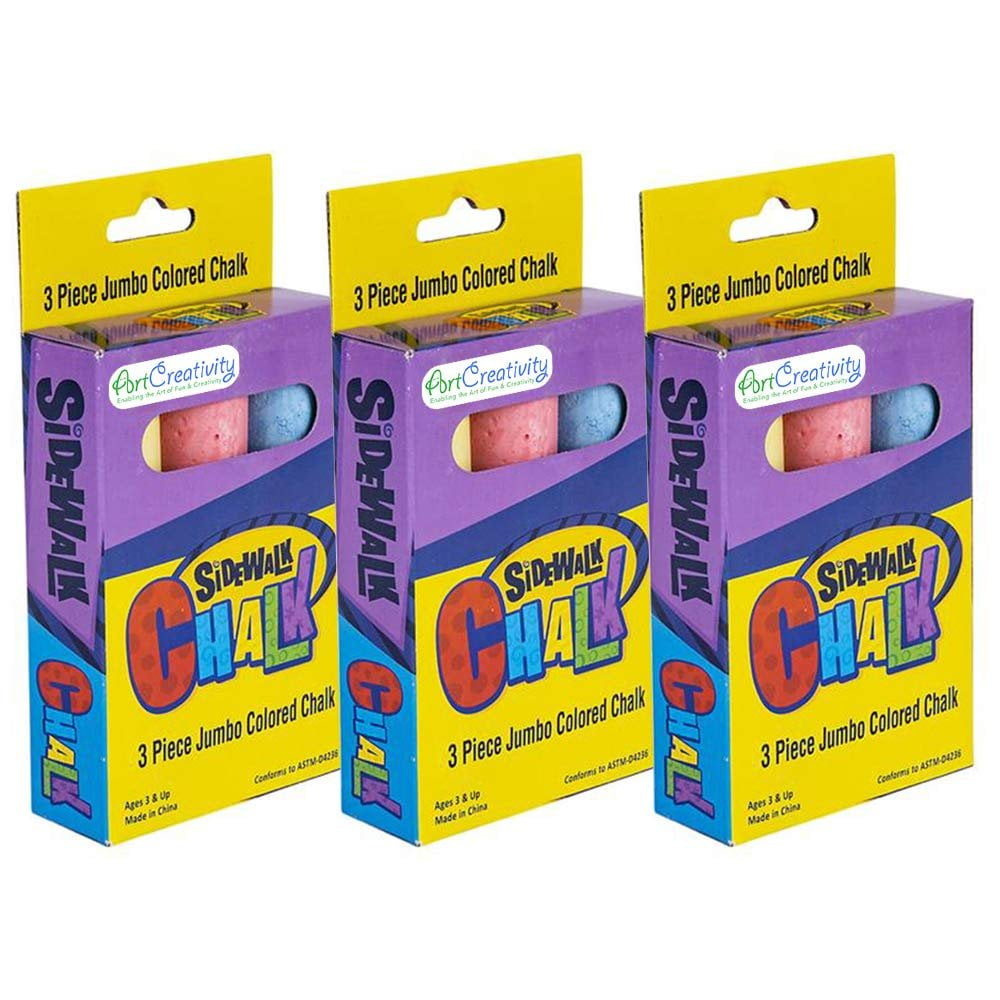 ArtCreativity Jumbo Chalk Set for Kids, 3 Boxes, Each Box with 3 Chalk ...