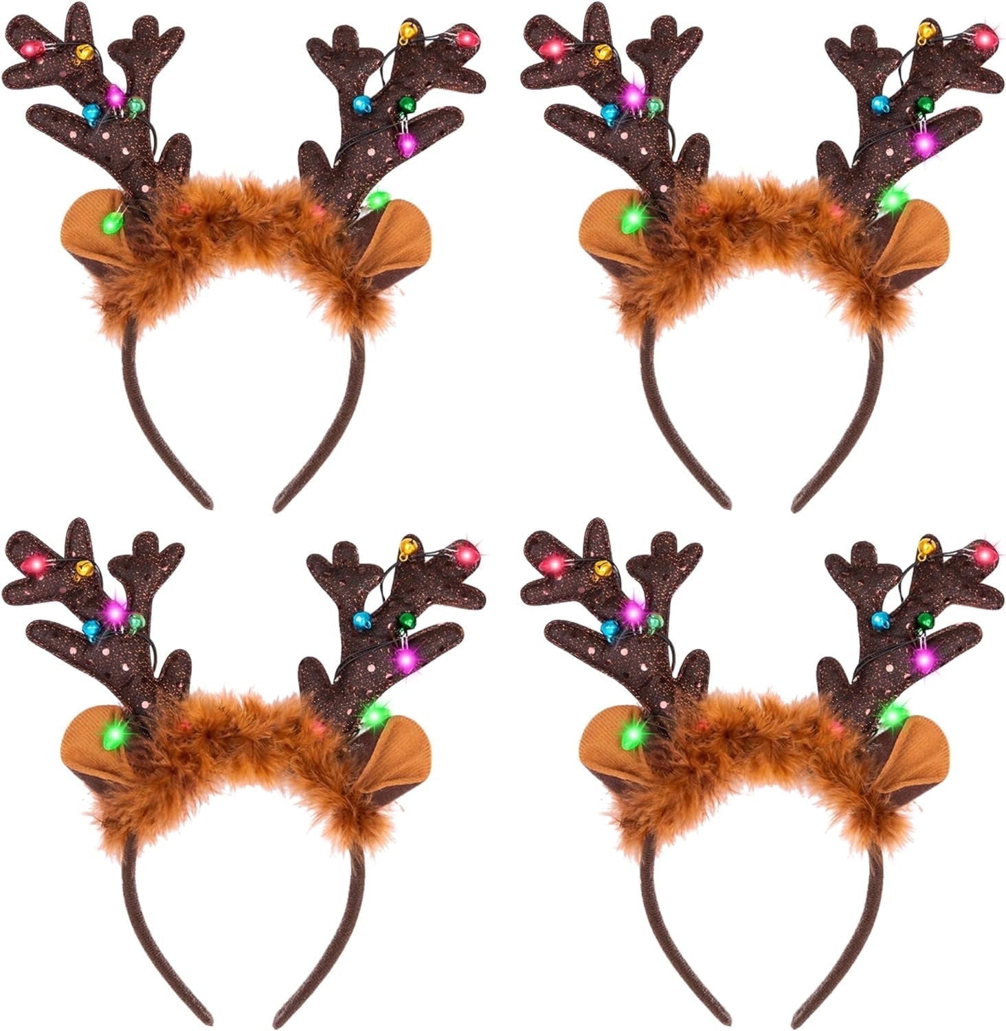 ArtCreativity Light-Up Reindeer Headbands with LED Lights and Jingling ...