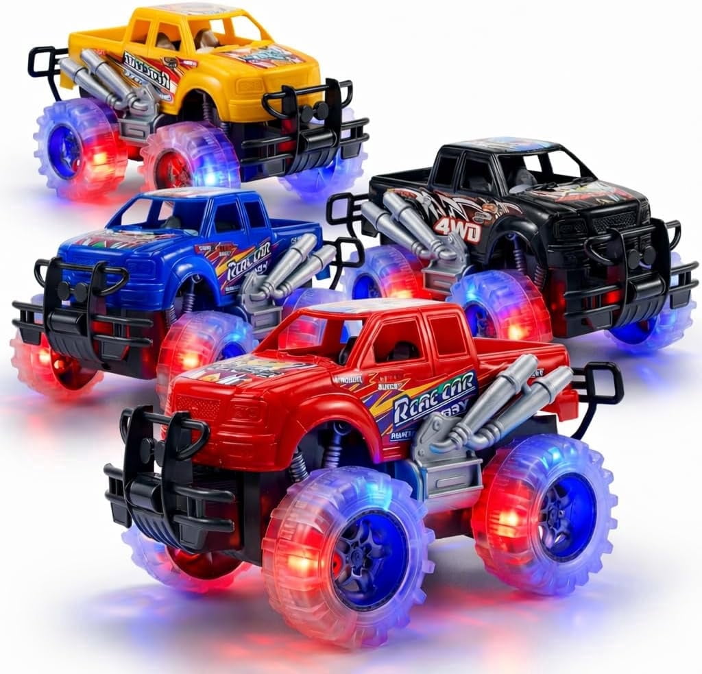 ArtCreativity, Light-Up Monster Truck Set, 4 Pack, Flashing LED Tires ...