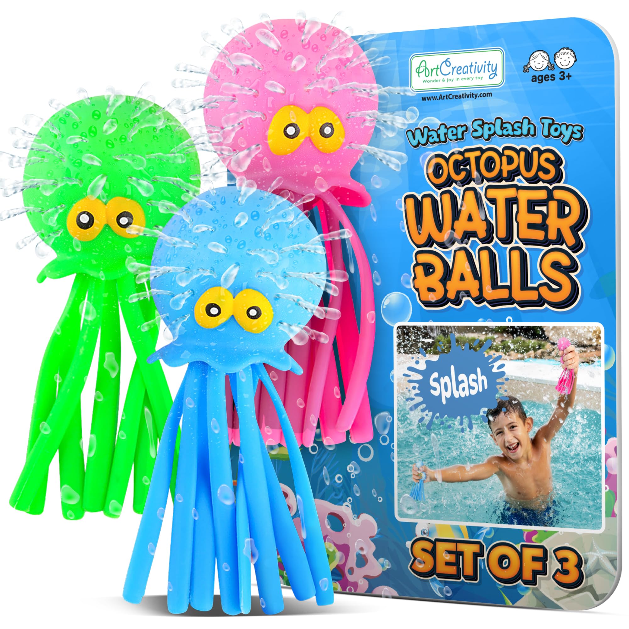 ArtCreativity Octopus Water Balls (Pack of 3), Pool Toys for Toddlers 1 ...