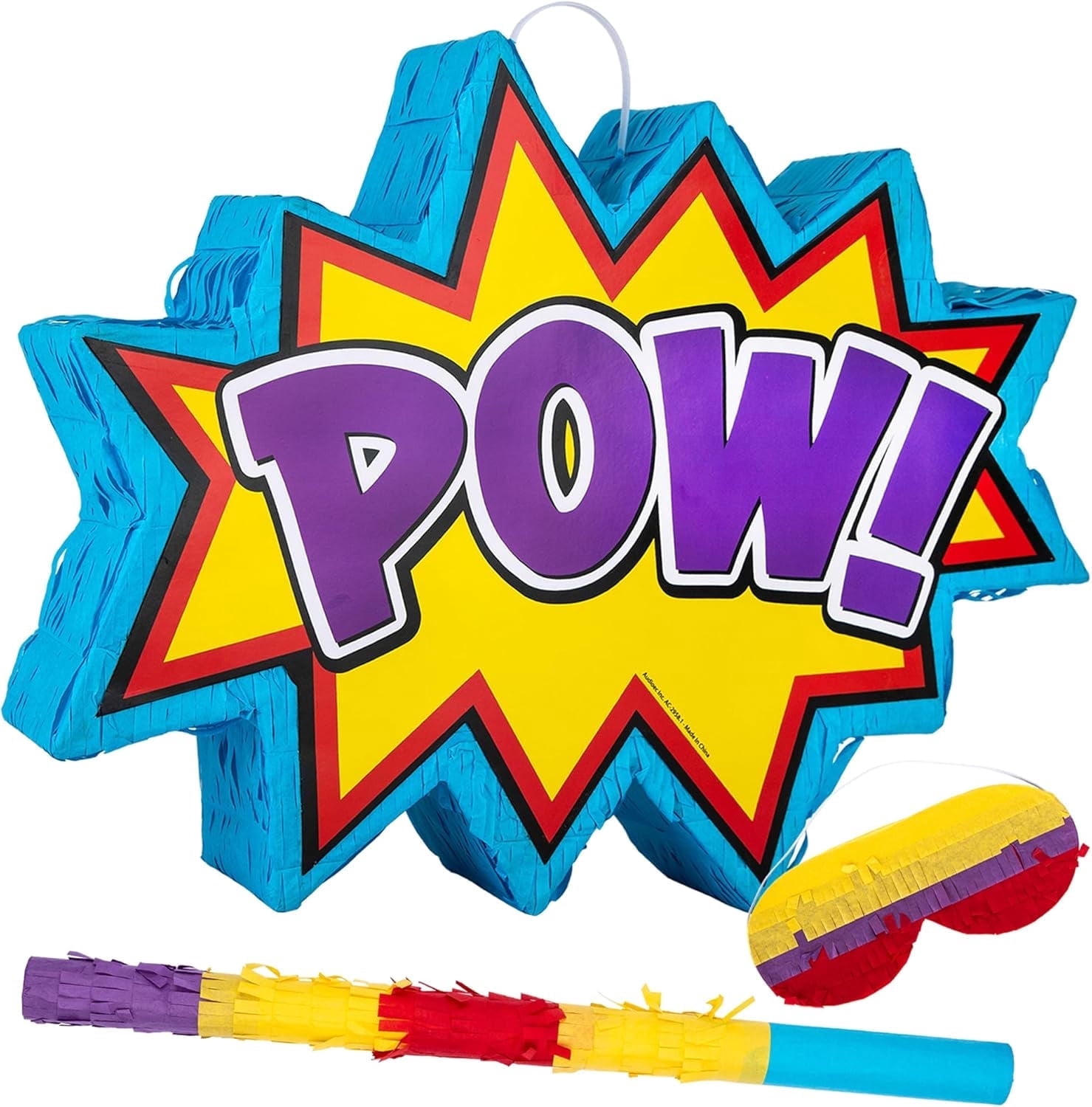 ArtCreativity Pow Superhero Piñata for Kids – Red & Blue – Includes ...