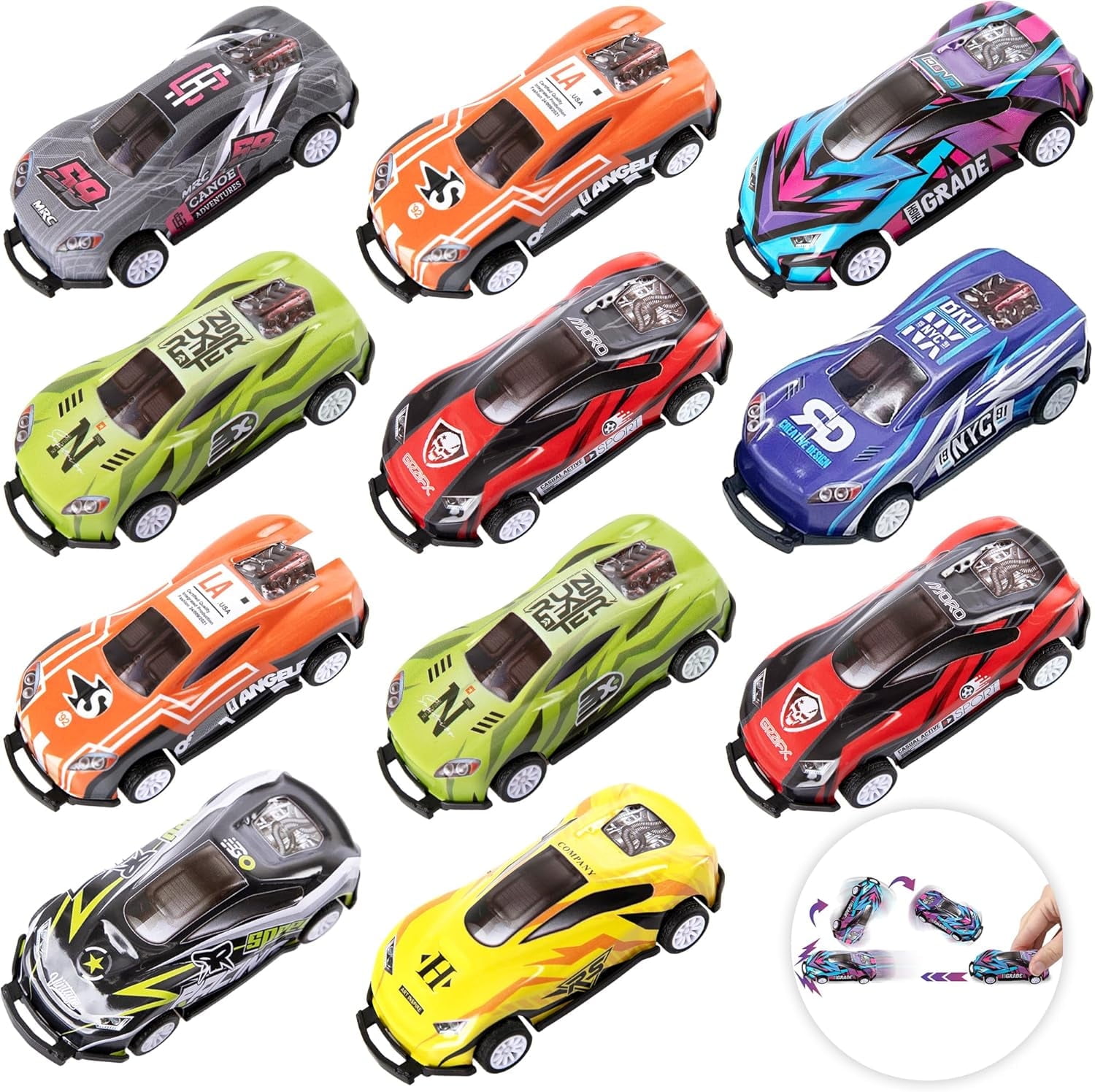 ArtCreativity Pullback Flip Stunt Cars for Boys (Set of 12) - Diecast Race Cars for Kids in 8 ...