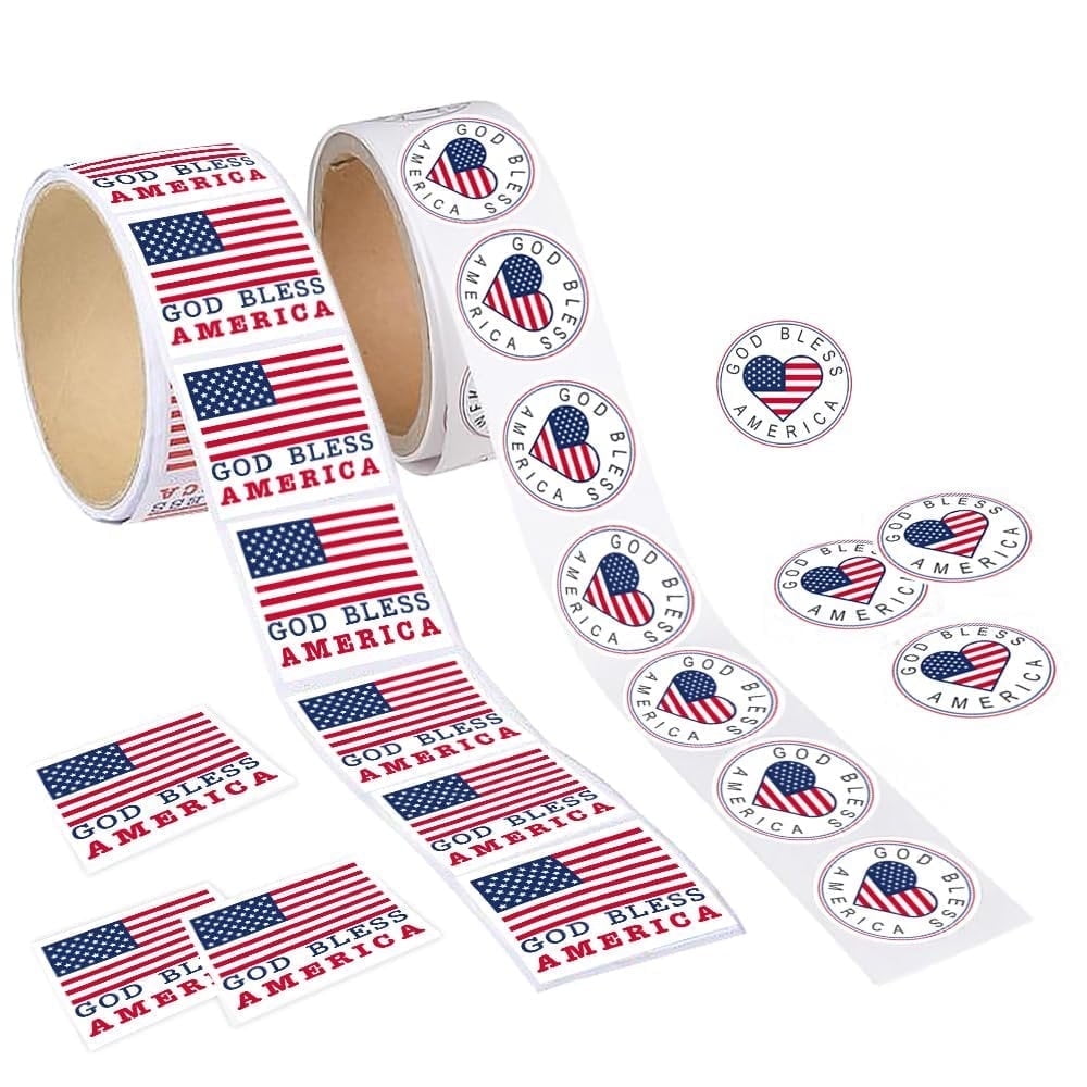 ArtCreativity USA Flag Patriotic Stickers – 2 Rolls, 200 “God Bless ...