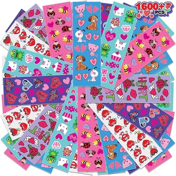 ArtCreativity Valentines Stickers for Kids, 100 Sheets with Over 1,600 ...