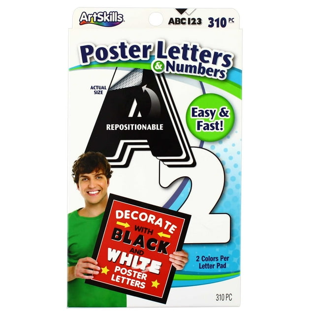 ArtSkills 2.5" Paper Letters and Numbers, Black and White, 335 Count, Poster Board Accessories ...