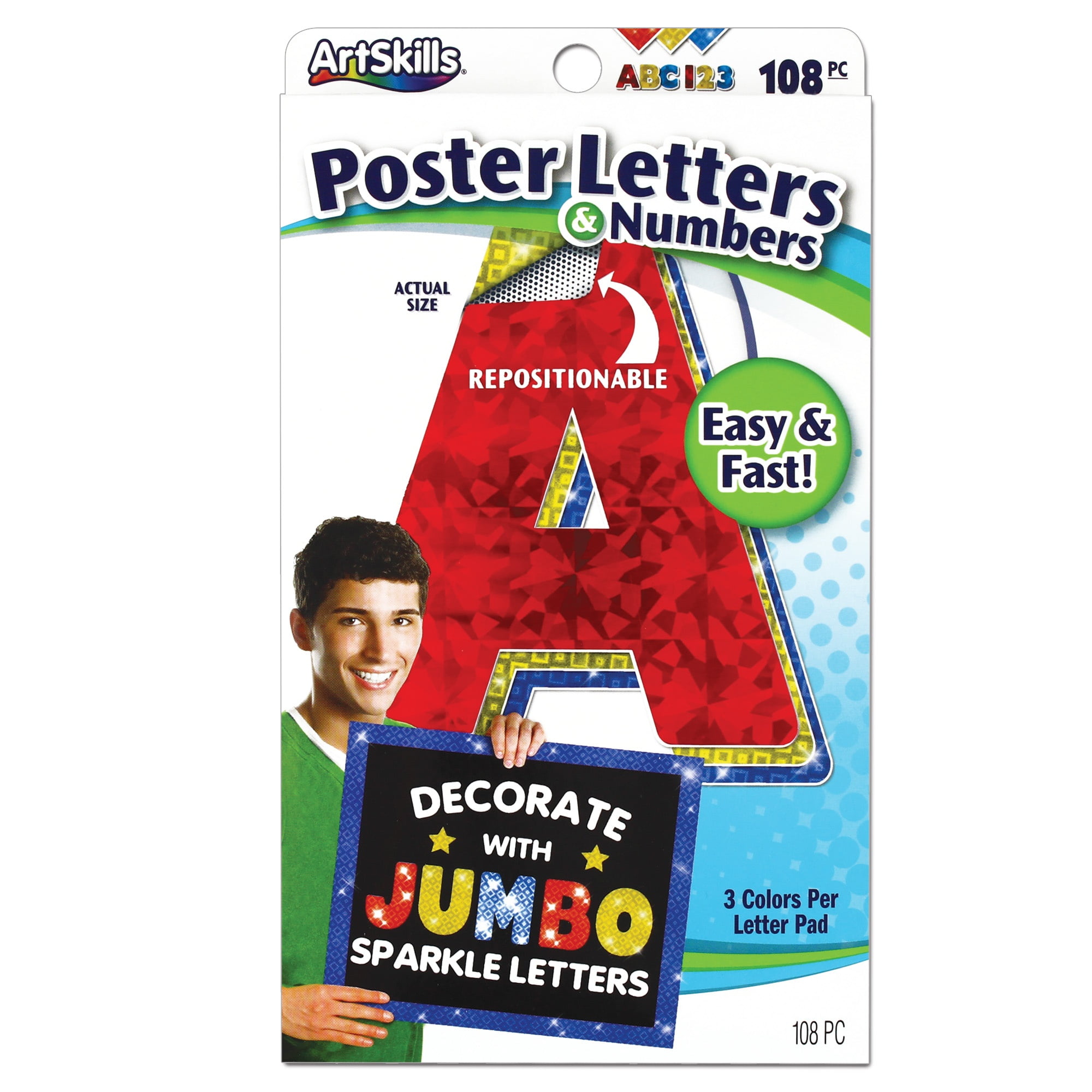 ArtSkills 4" Multi-Color Jumbo Paper Letters and Numbers for Posters & Poster Board, 108 Pieces ...