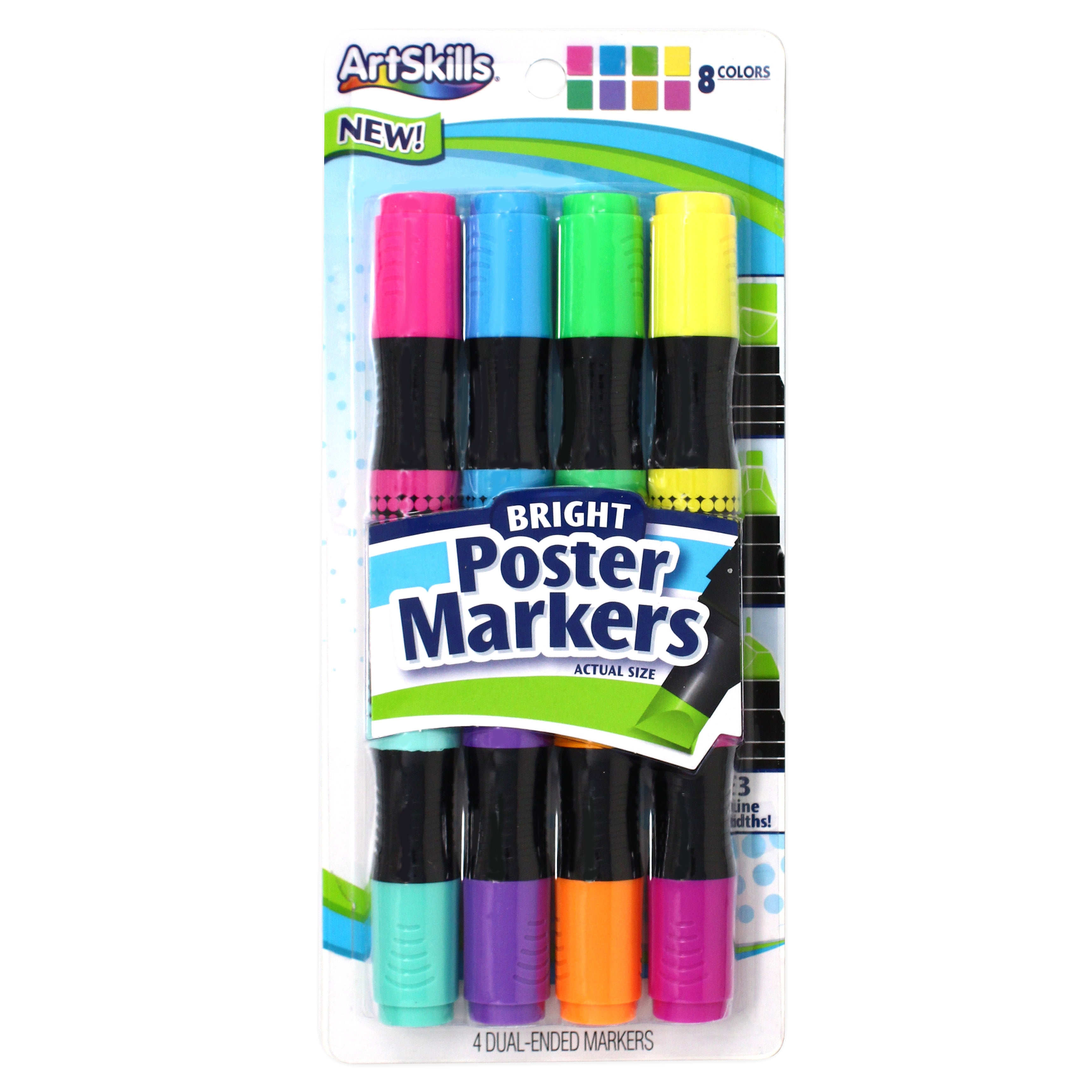 ArtSkills Dual-Ended Bright Poster Markers for Kids & Adults, 4 Count ...