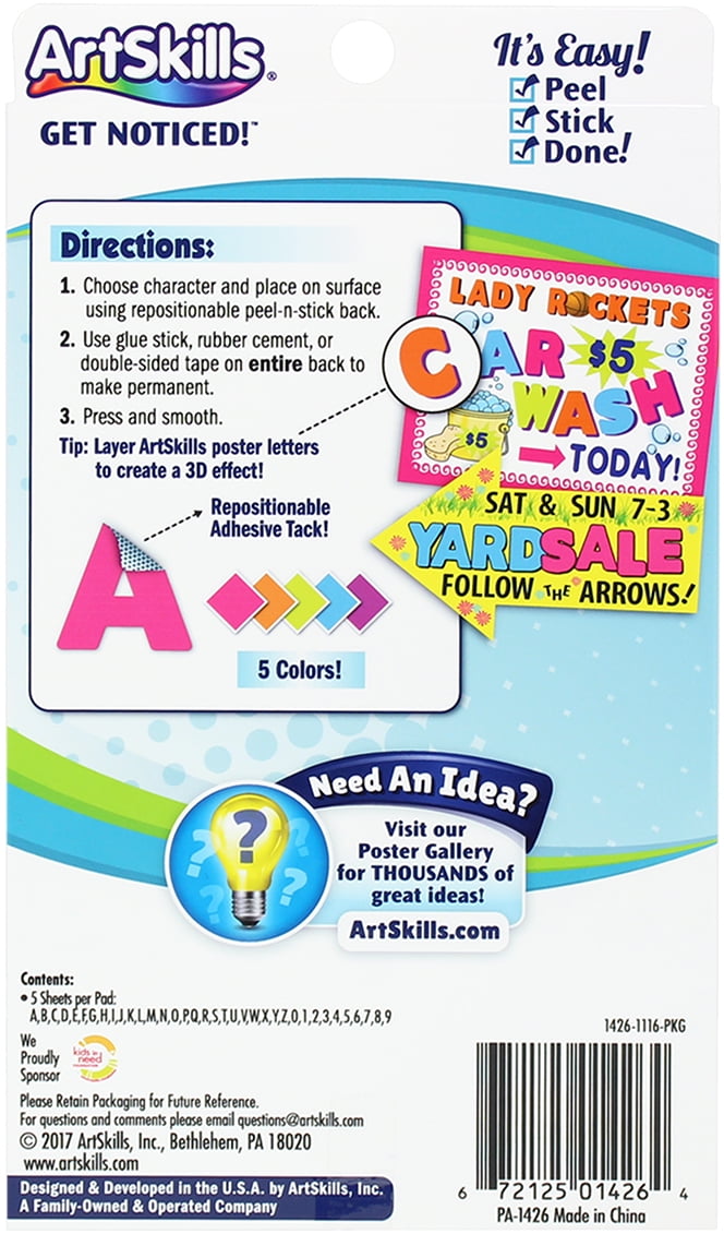 ArtSkills Jumbo Neon Poster Letters and Numbers, Arts and Crafts Supplies, Repos - Walmart.com