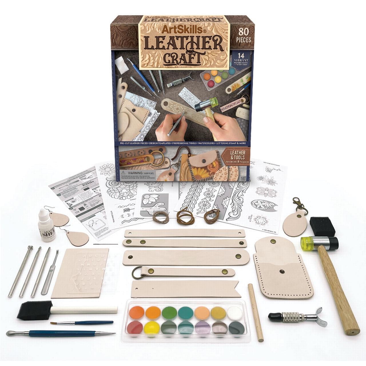 ArtSkills Leather Working Kit, Leather Tooling Kit with Tools, Leather Stamps, Leather for ...