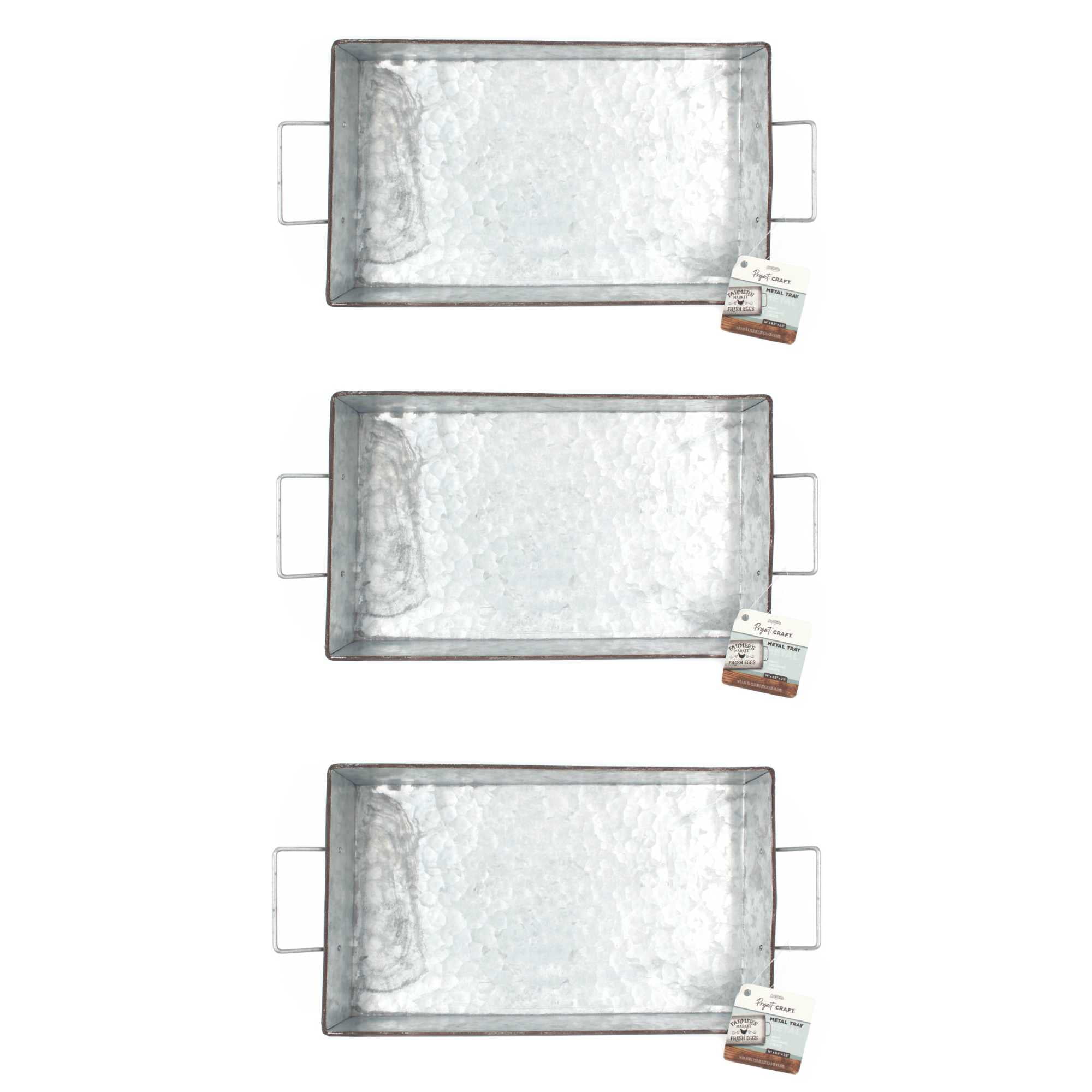 ArtSkills Set of Silver Galvanized Metal Trays for Rustic Home Décor ...