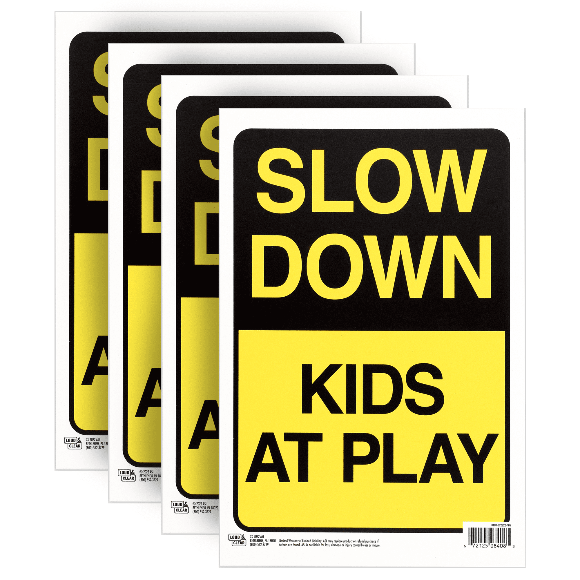"ArtSkills Slow Down Kids at Play Sign, 4 Pack, 12""x8"" Safety Signs ...