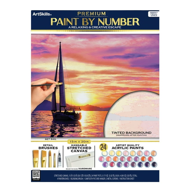 ArtSkills Sunset Sailboat Paint by Number Art Kit for Adults, 20" x 15 ...