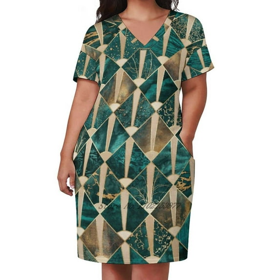 ArtTiles - Ocean Loose Pocket Dress Women'S Printed Dresses V Neck ...