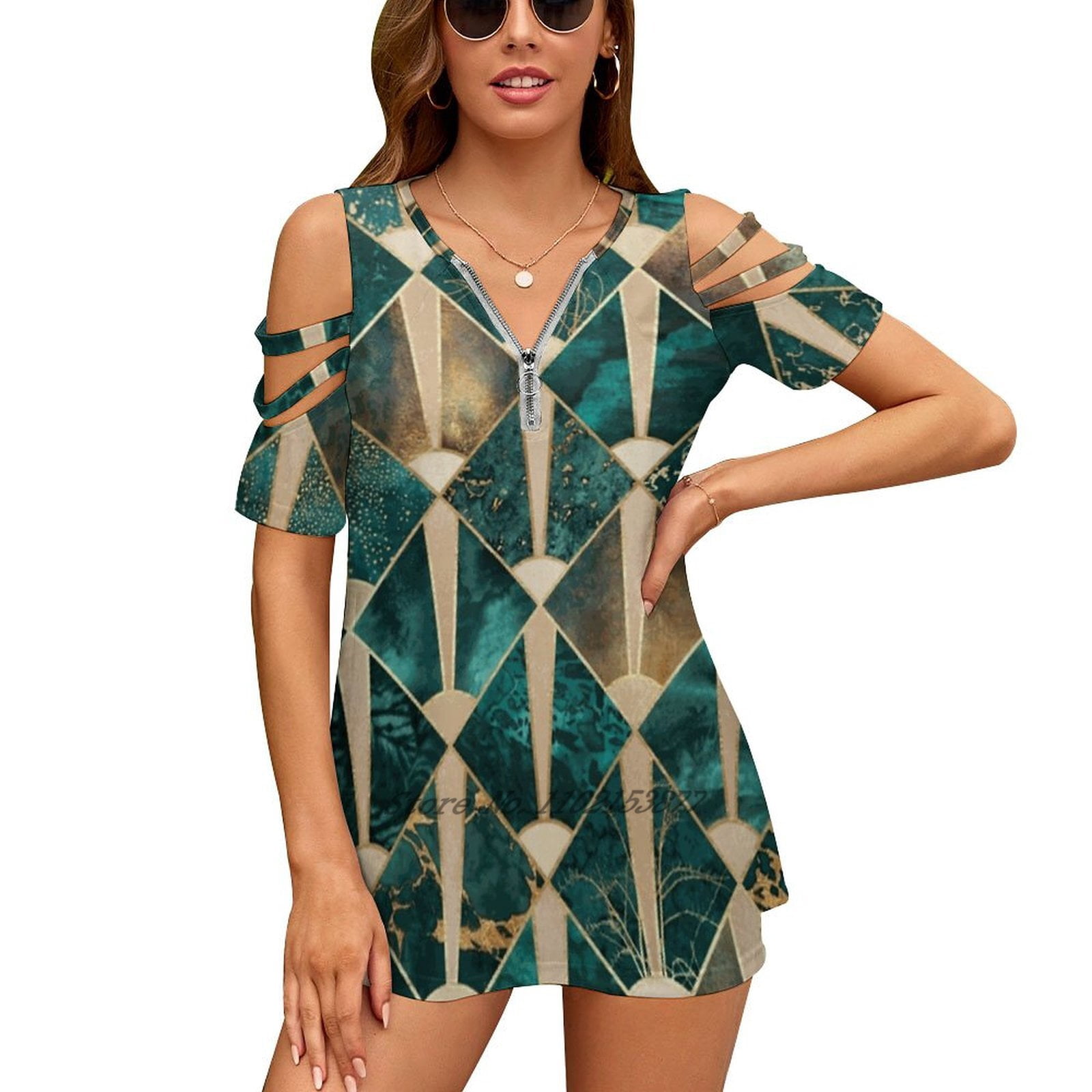 ArtTiles - Ocean Women'S T-Shirt Casual Short Sleeved Tops V-Neck ...