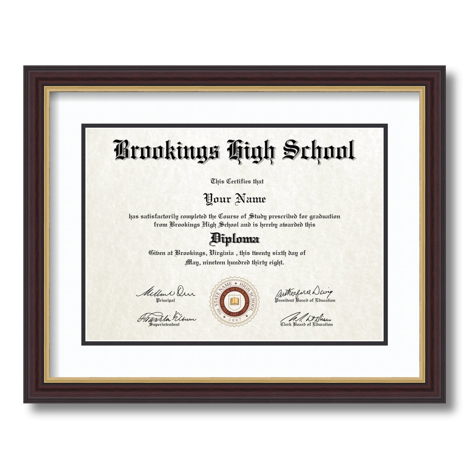 ArtToFrames 10x14 Diploma Frame - Framed in Mahogany and Gold Slope ...
