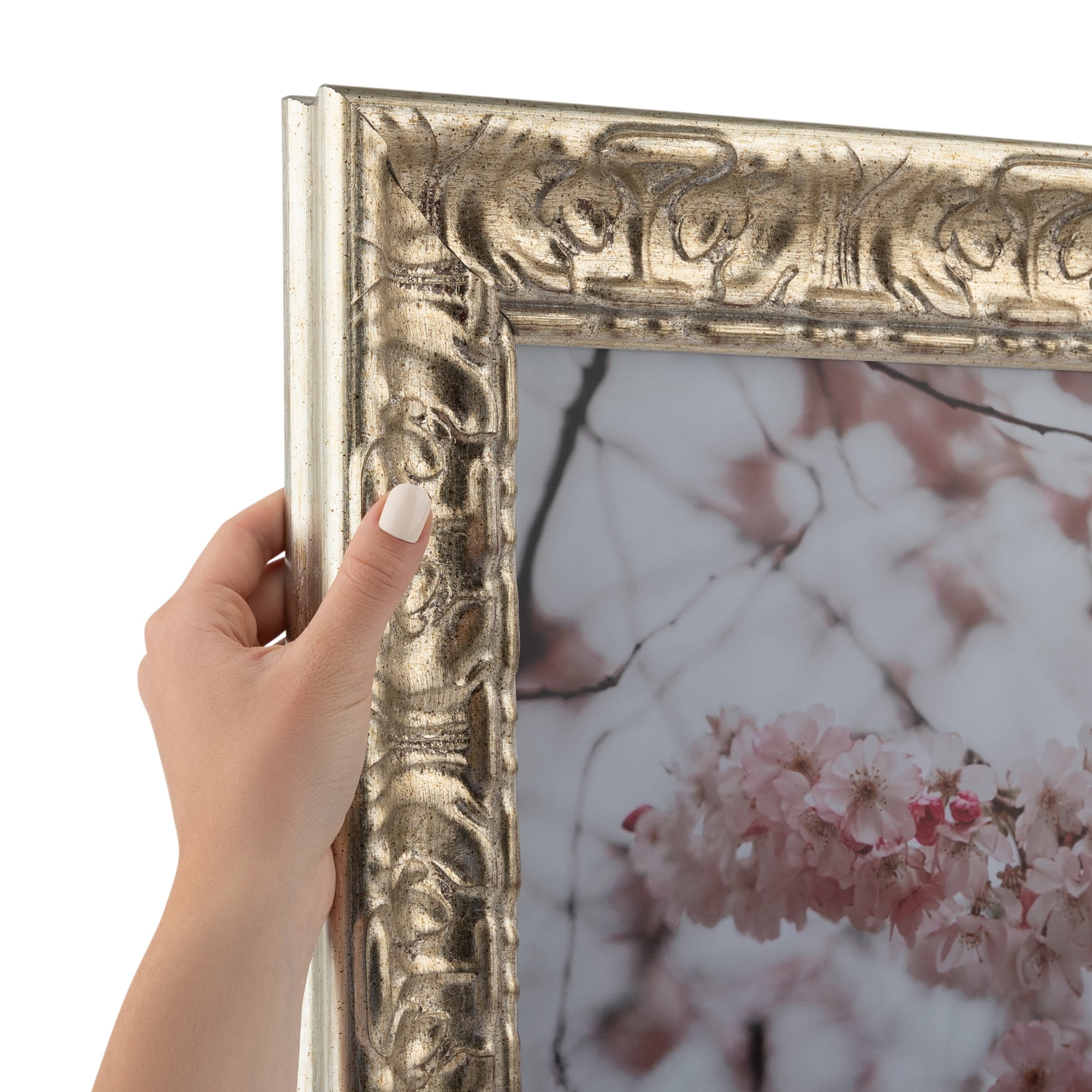 ArtToFrames 11x14 inch Antique Floral Silver Picture Frame, Multi 11" x ...