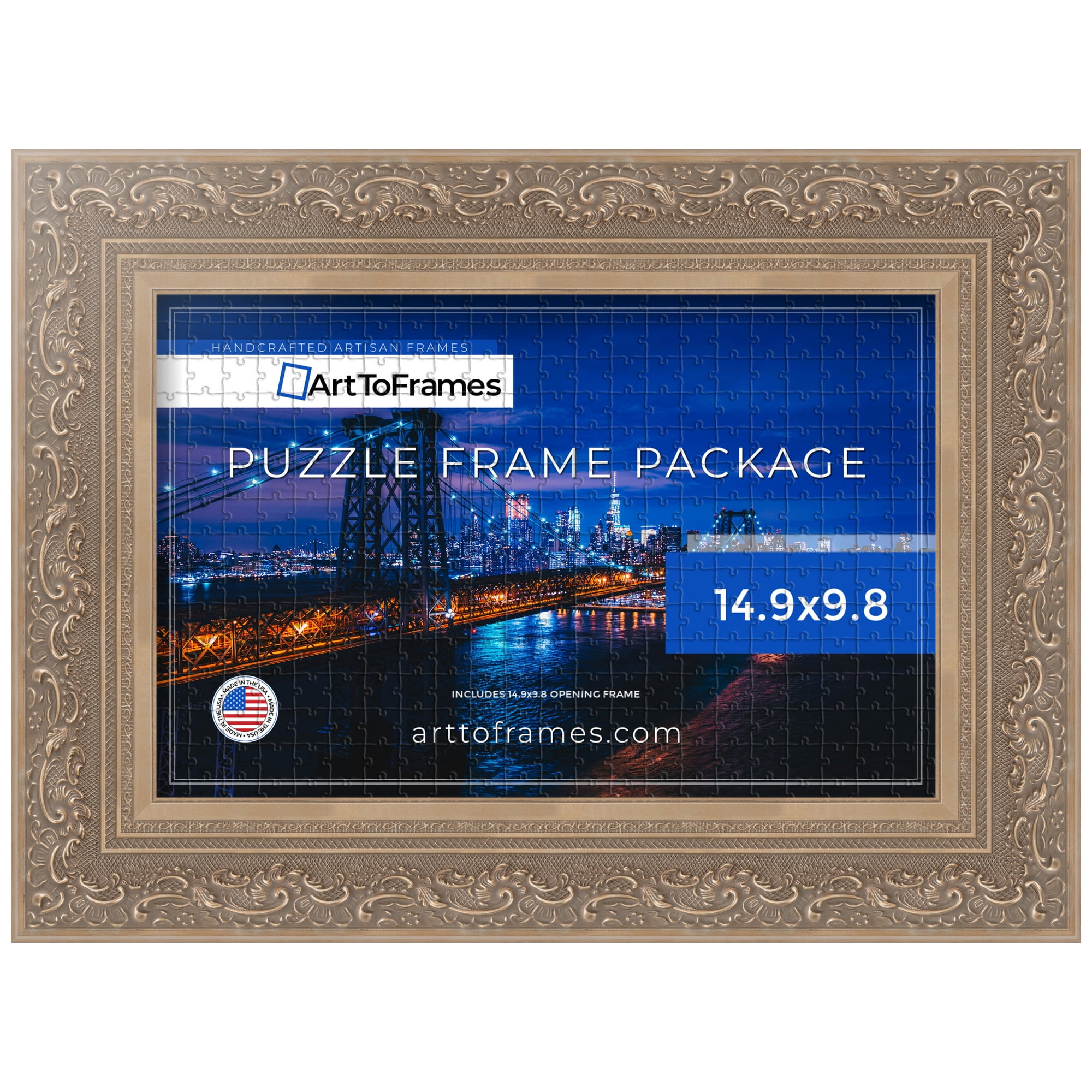 ArtToFrames 14.9x9.8 Inch - 38x25 CM Gold Puzzle Frame for 100 piece ...