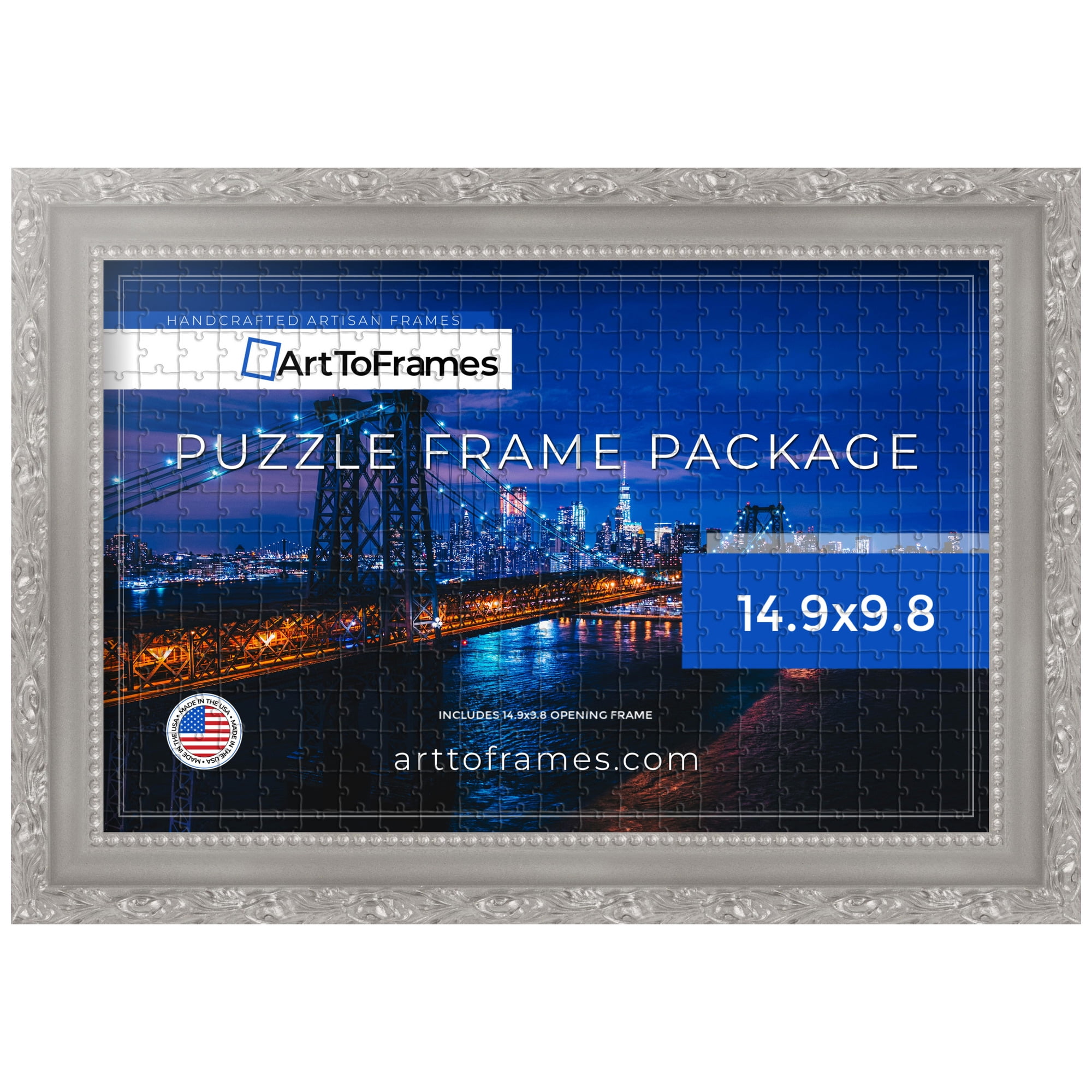 ArtToFrames 14.9x9.8 Inch - 38x25 CM Silver Puzzle Frame for 100 piece ...