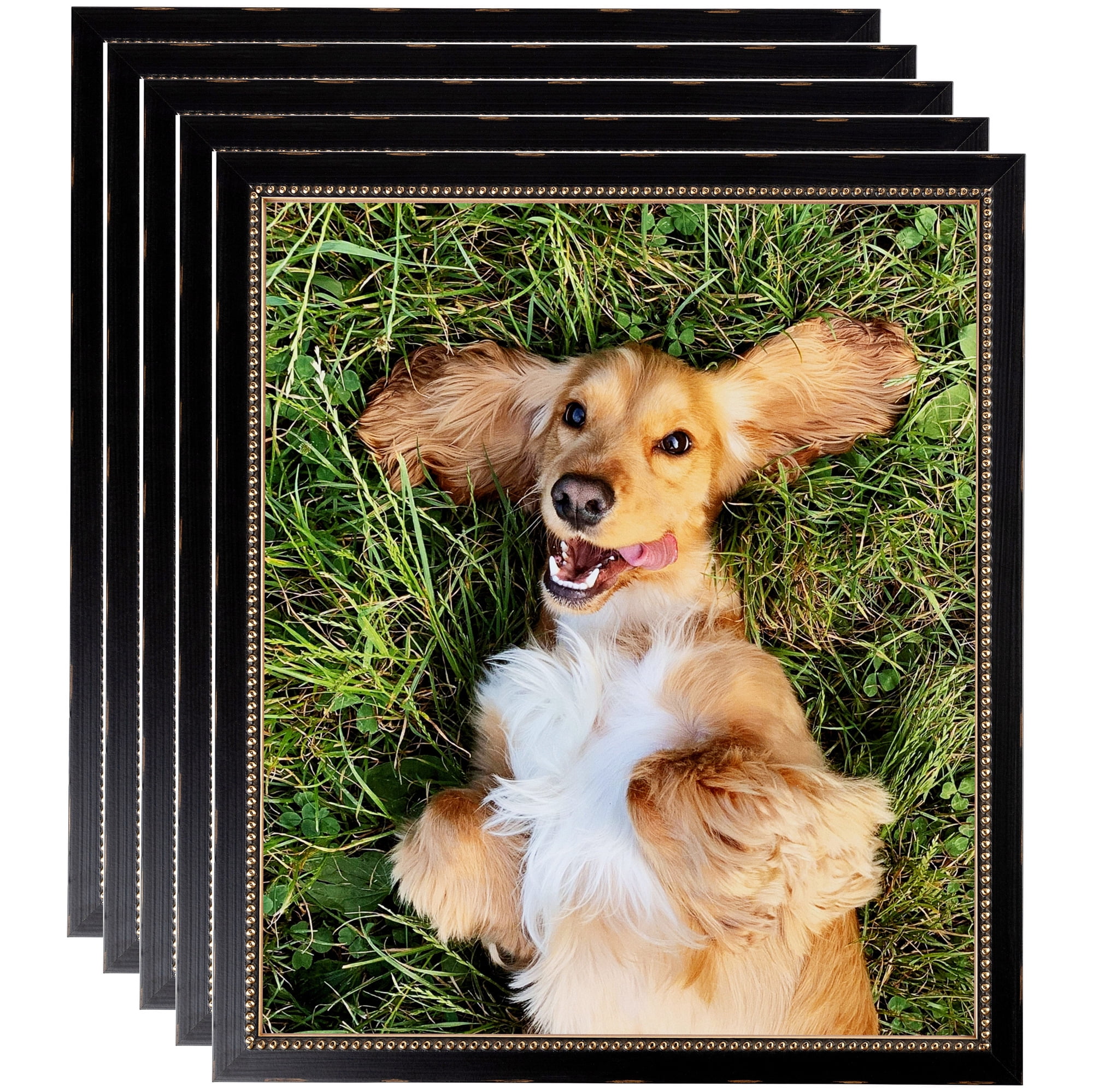 ArtToFrames 14" x 14" Black Square with Gold Beads Picture Frame, 14x14 ...