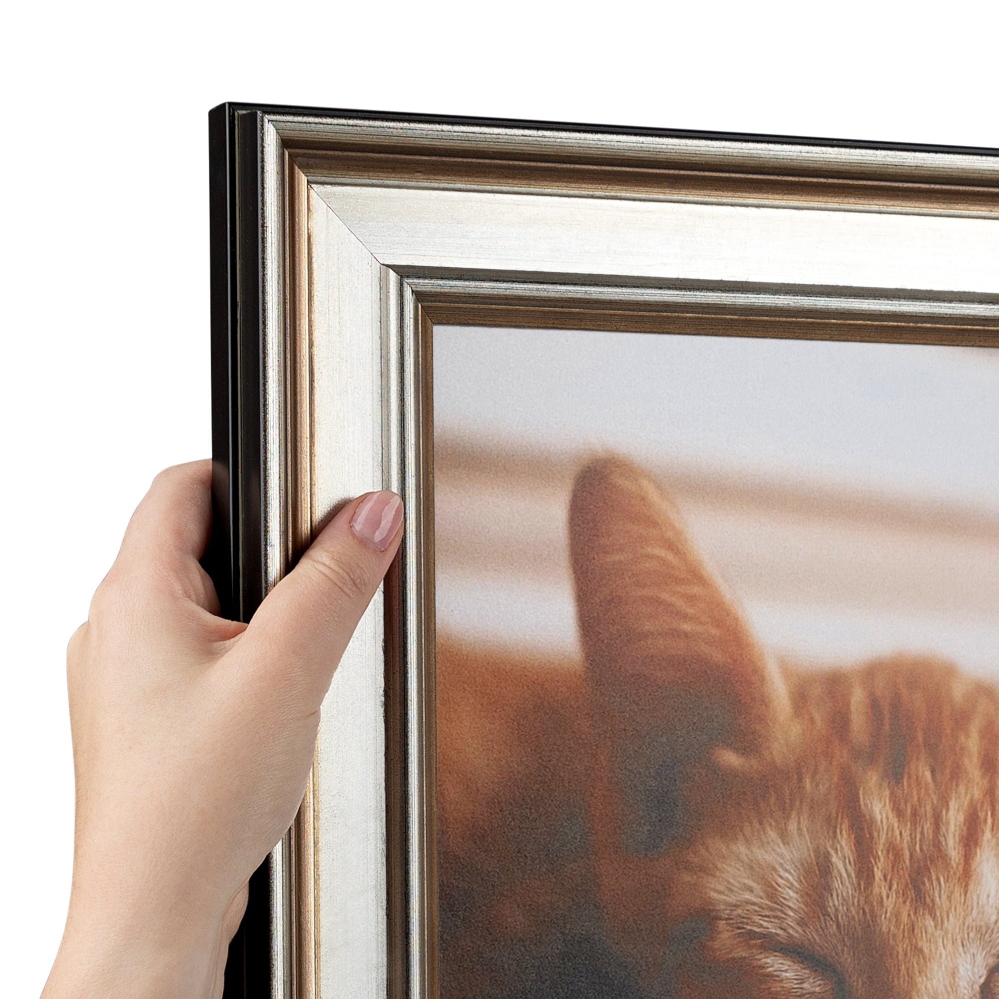 ArtToFrames 19" x 36" Silver Frame with Gold Accents Picture Frame ...