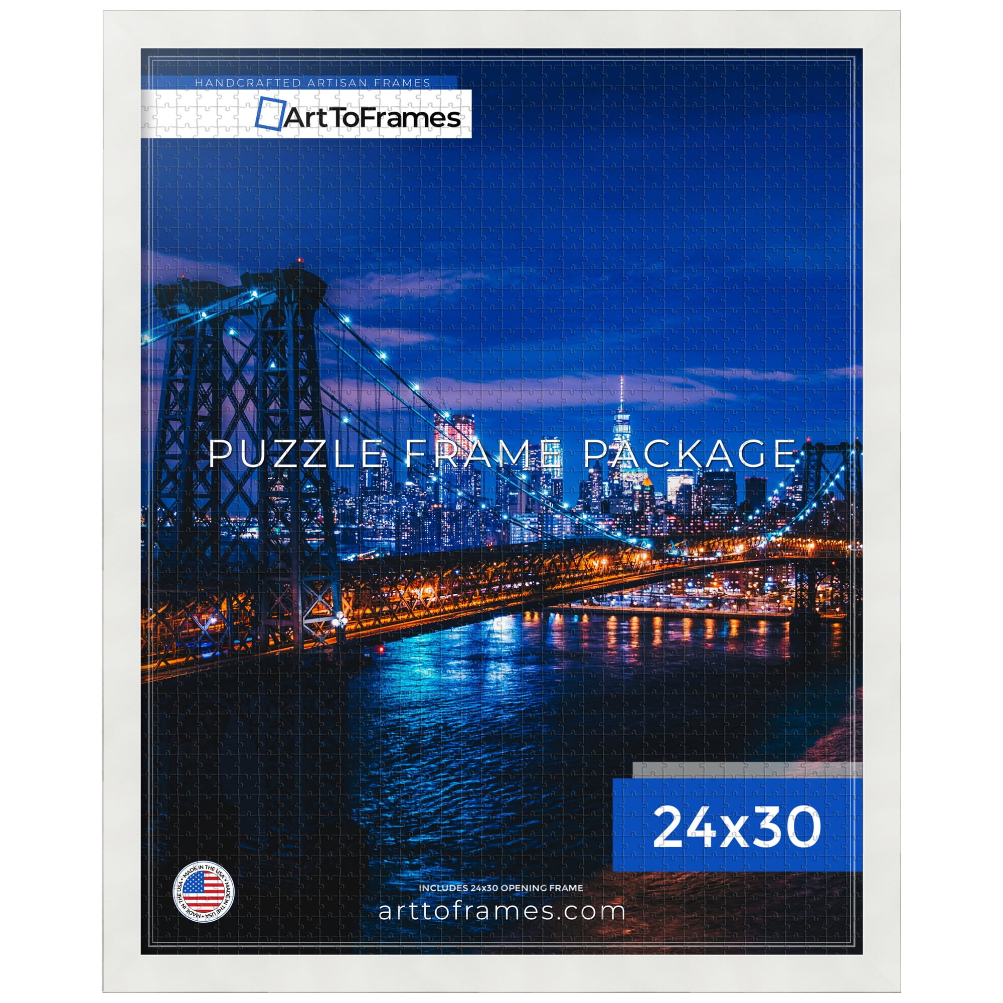 ArtToFrames 24x30 Inch - 61x76.2 CM White Puzzle Frame for 1000 piece Puzzles.1.25 Inch Custom ...