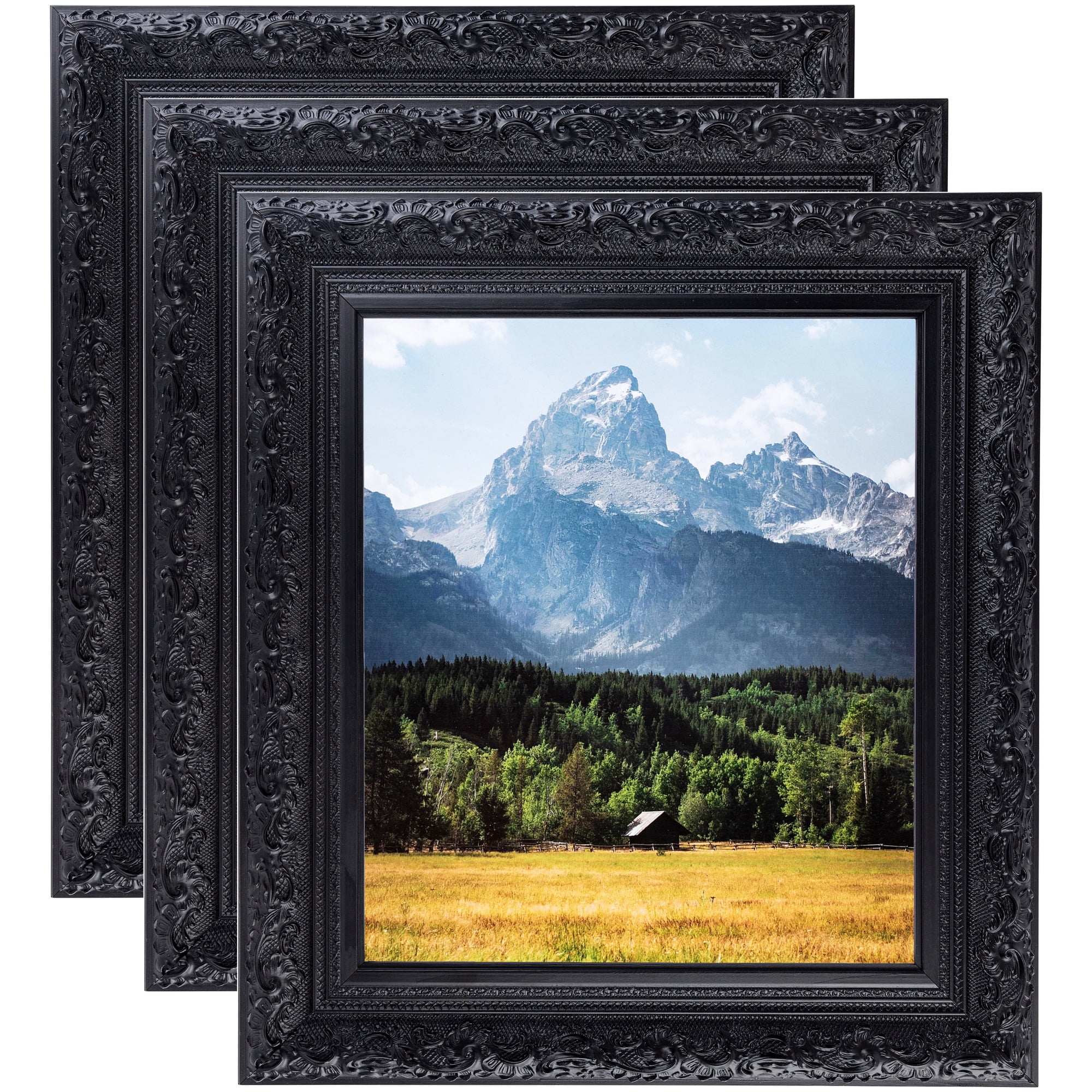 ArtToFrames 4" x 10" Majestic Black Picture Frame, 4x10 inch Black Wood ...