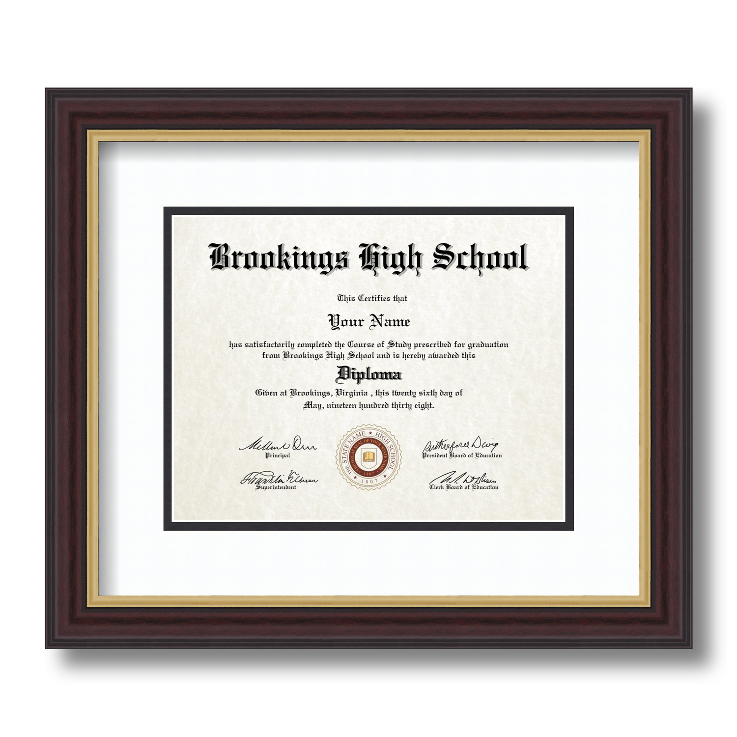 ArtToFrames 7x9 Diploma Frame - Framed in Mahogany and Gold Slope Frame ...