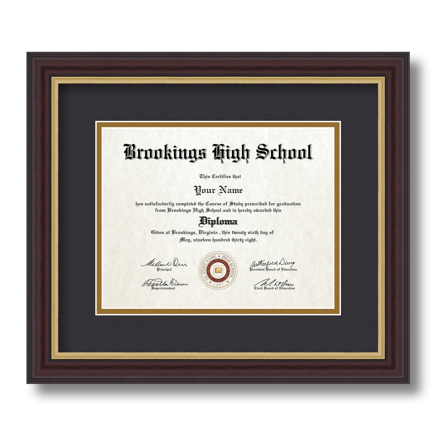 ArtToFrames 7x9 inch Diploma Frame - Framed in Mahogany and Gold Slope ...