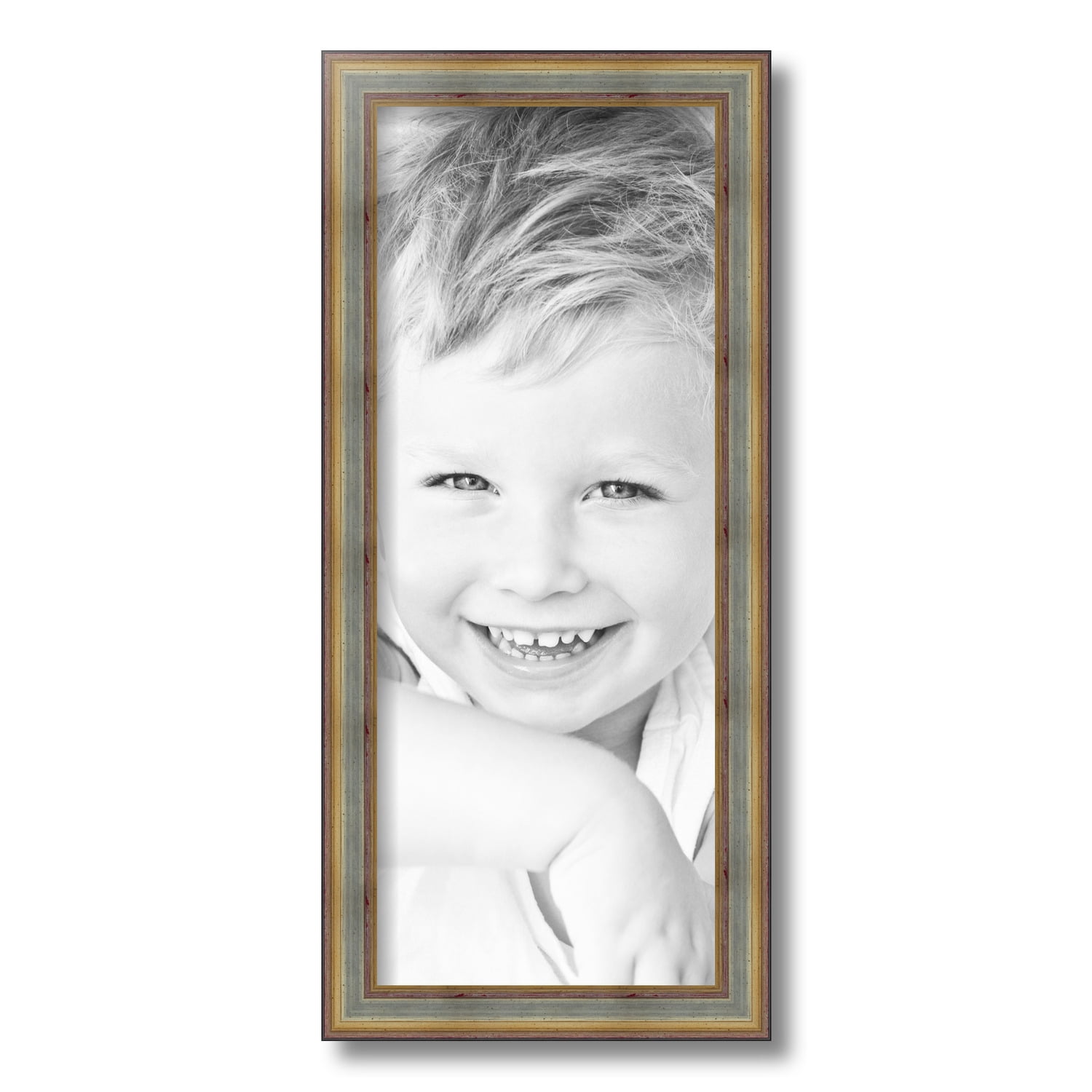 ArtToFrames 8x20" Silver Frame with Gold Accents Picture Frame, Silver ...