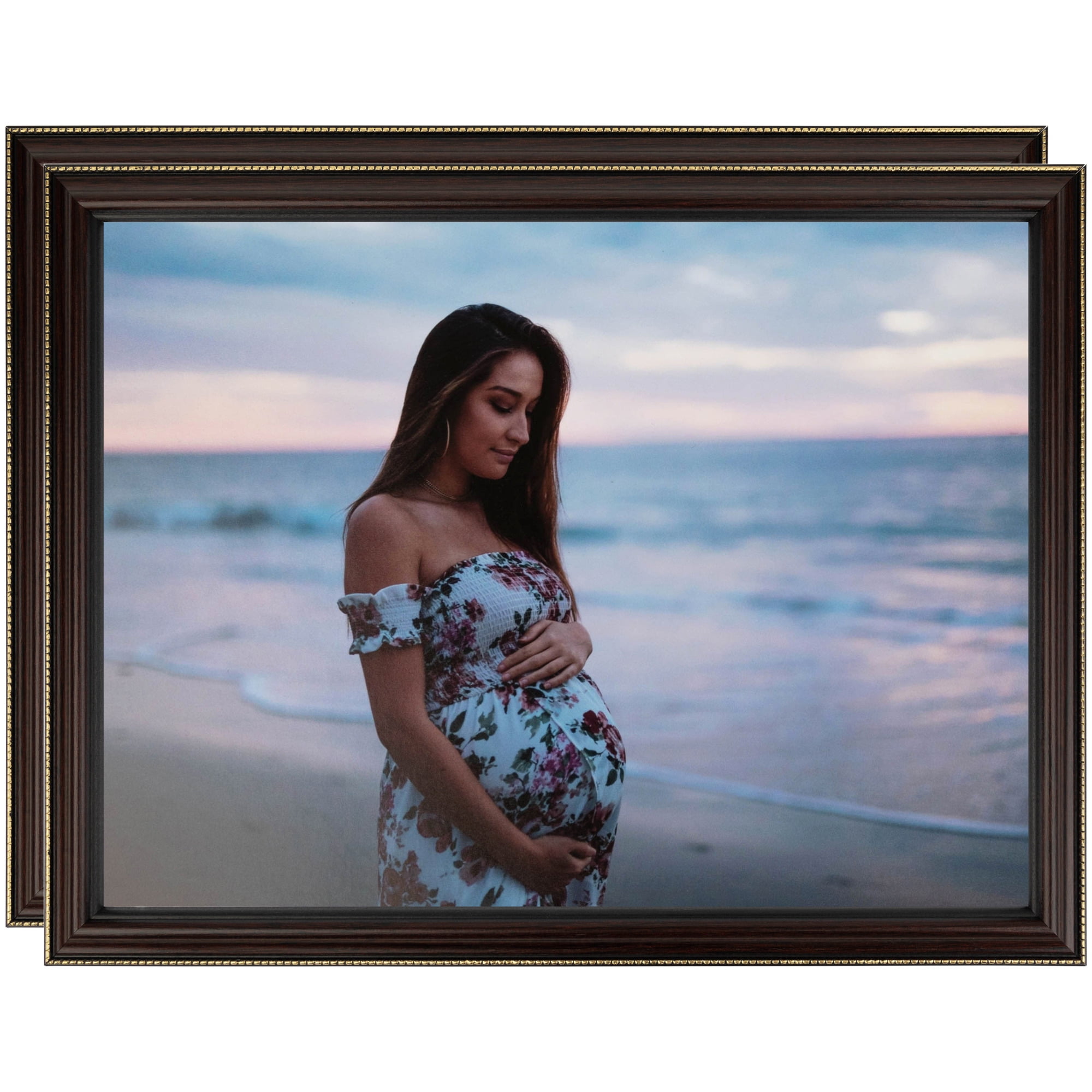 ArtToFrames 9" x 12" Mahagony with Gold Beads Picture Frame, 9x12 inch ...