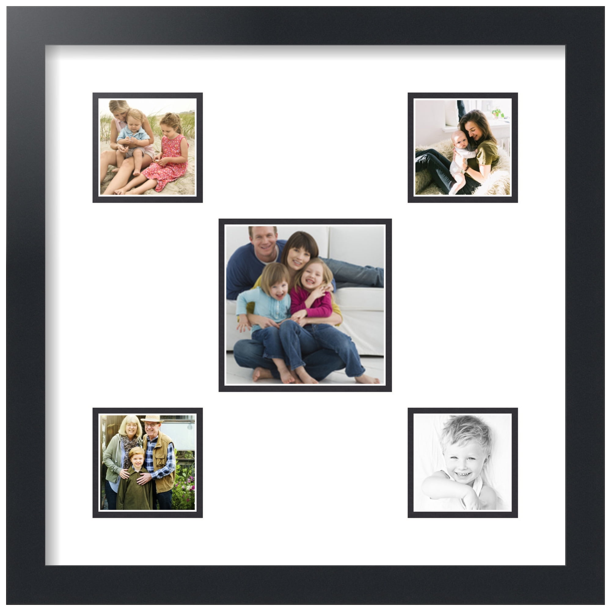ArtToFrames Collage Photo Picture Frame with 1 - 5x5 and 4 - 3x3" Openings, Framed in Black with ...