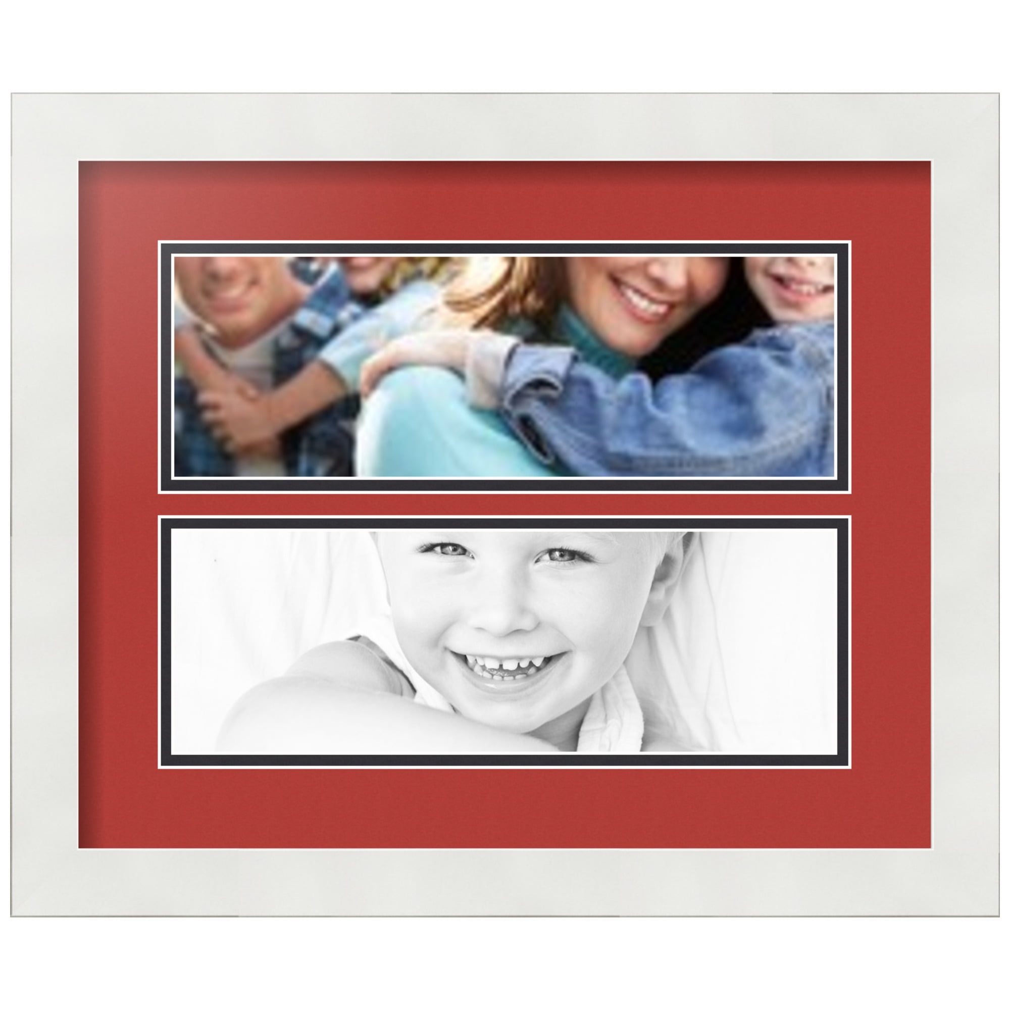 ArtToFrames Collage Photo Picture Frame with 2 - 4x12" Openings, Framed in White with Deep Red ...
