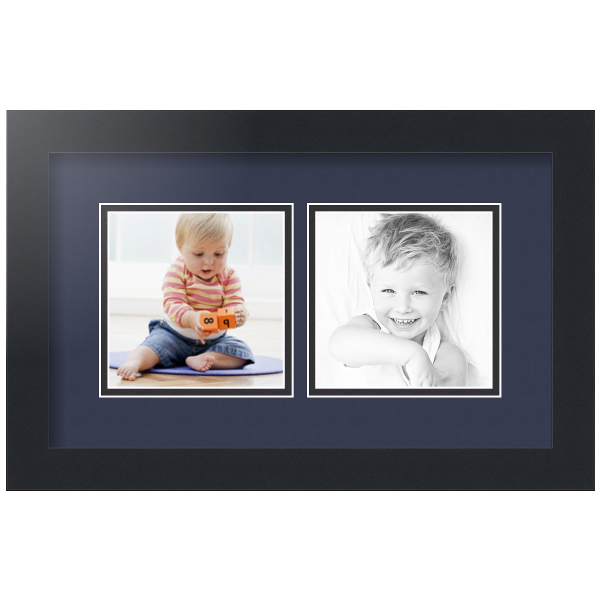 ArtToFrames Collage Photo Picture Frame with 2 - 5x5" Openings, Framed in Black with Deep Blue ...