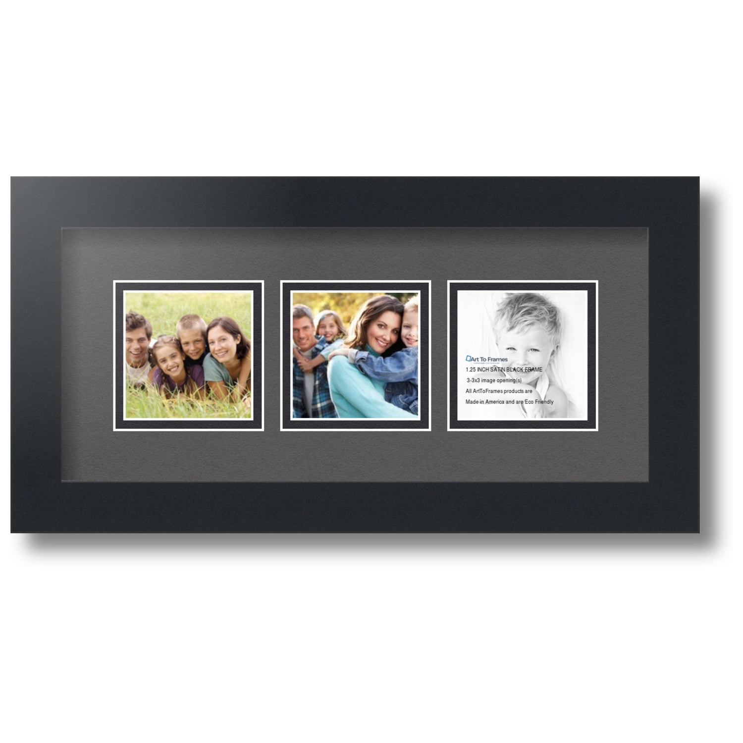 ArtToFrames Collage Photo Picture Frame with 3 - 3x3 Openings, Framed ...