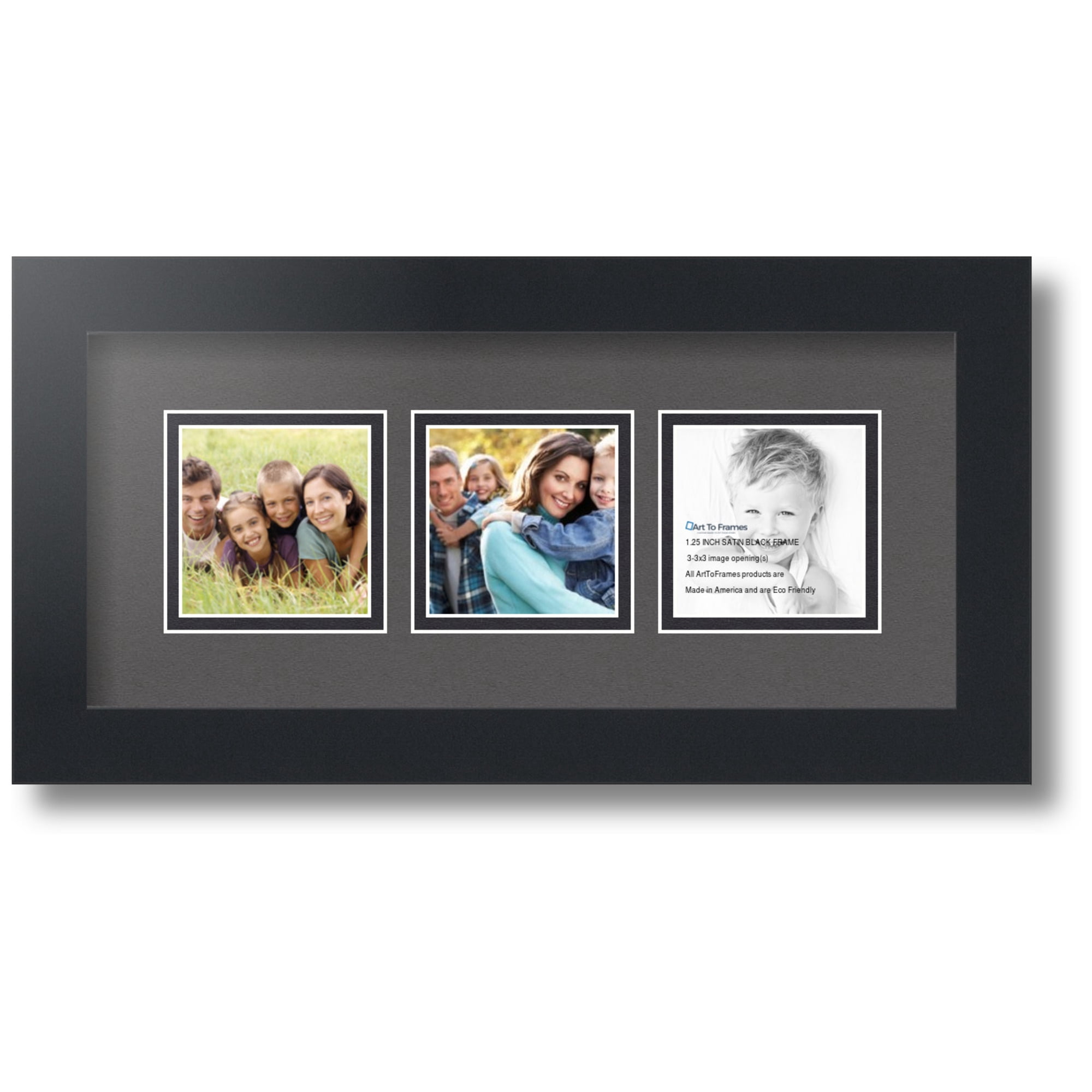 ArtToFrames Collage Photo Picture Frame with 3 - 3x3 Openings, Framed ...