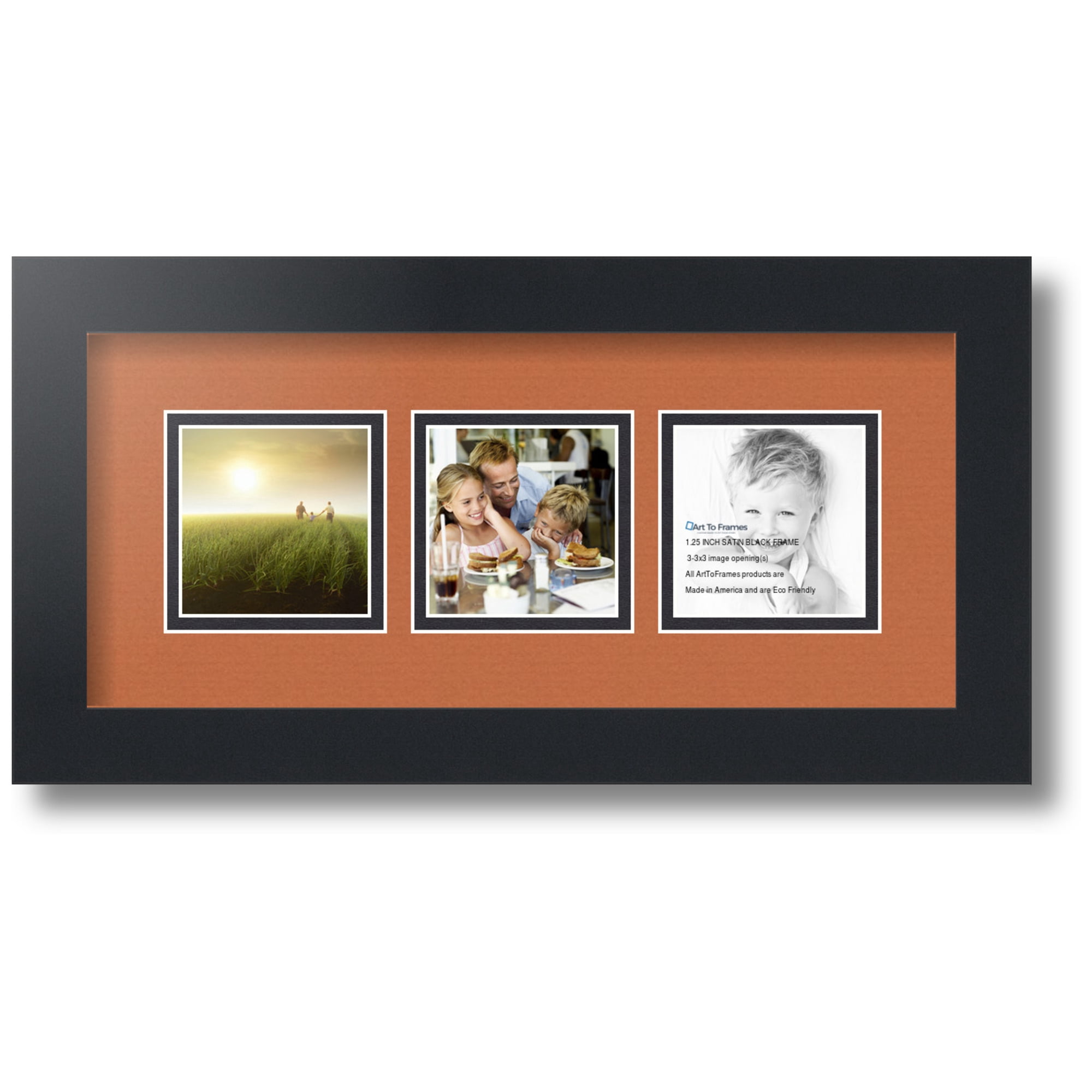 ArtToFrames Collage Photo Picture Frame with 3 - 3x3 Openings, Framed ...