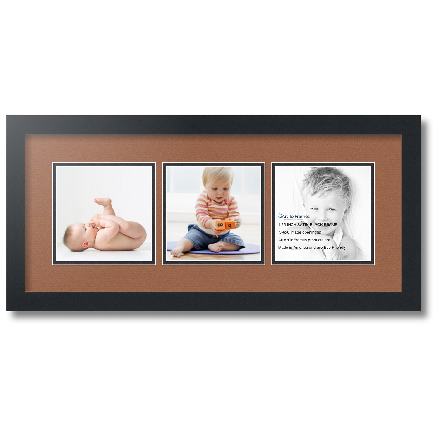 ArtToFrames Collage Photo Picture Frame with 3 - 6x6 Openings, Framed ...