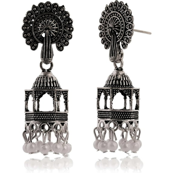 ArtVeda Studio Women's Traditional Stud OXidised Silver Earrings Dangle ...