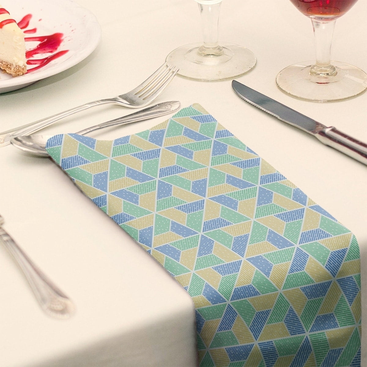 ArtVerse Three Color Trapezoids Napkin Green Yellow & Blue 22 x 22 ...