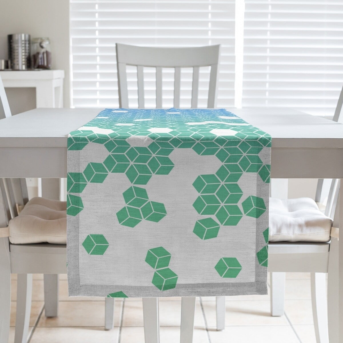 ArtVerse Tumbling Cube Pattern Table Runner Blue & Green 16 x 90 ...