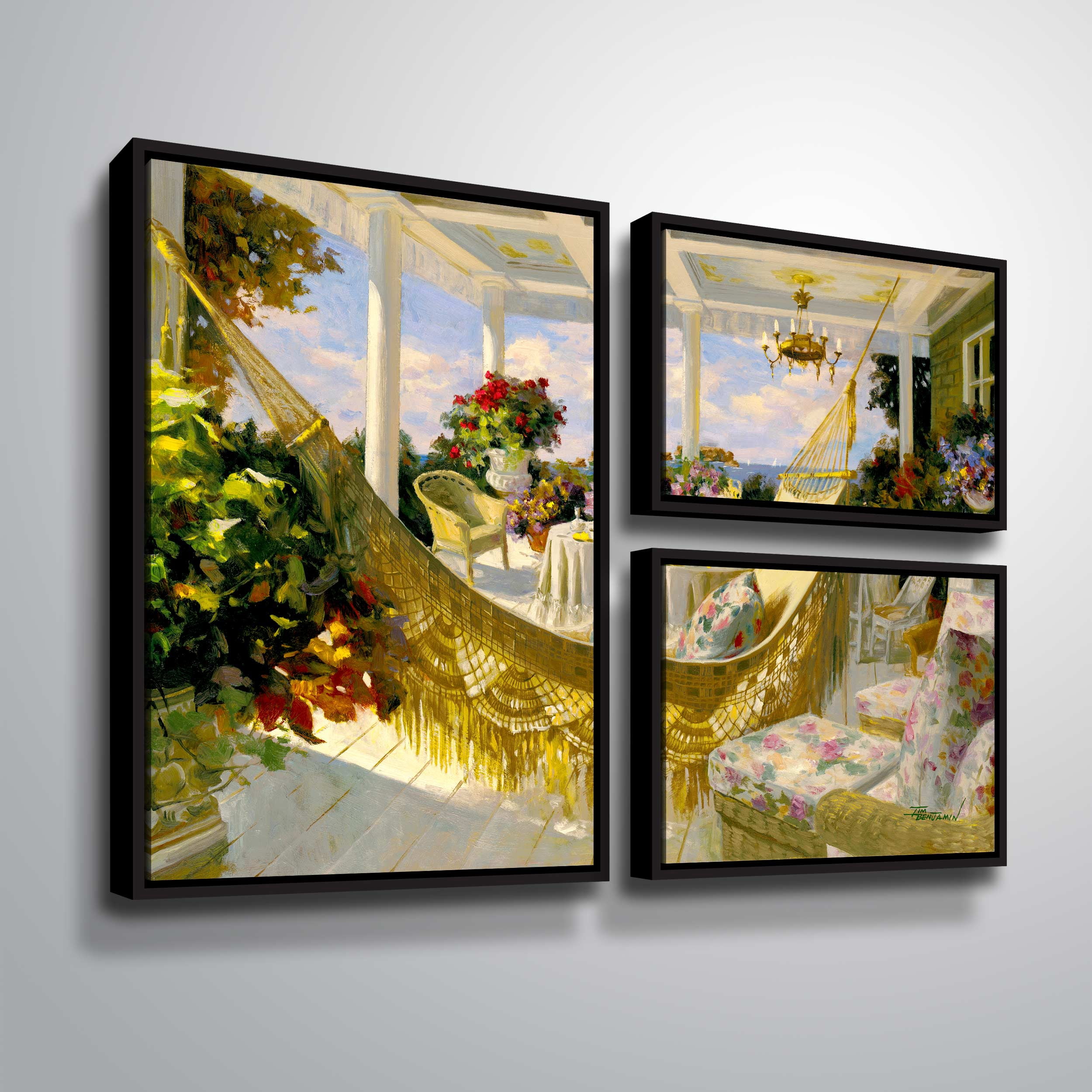 ArtWall Summer Veranda, 3 Piece Floater Framed Canvas Flag Set by Tim ...