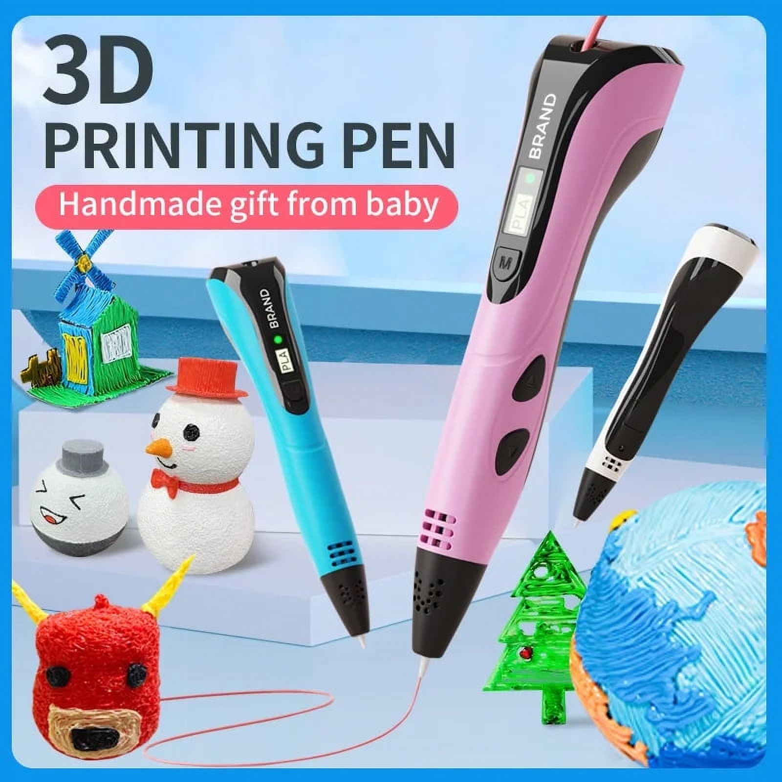 ArtZup 3D Printing Pen With Display Screen, Blue Doodle Pen, Includes 5 Colors of PLA Filament ...