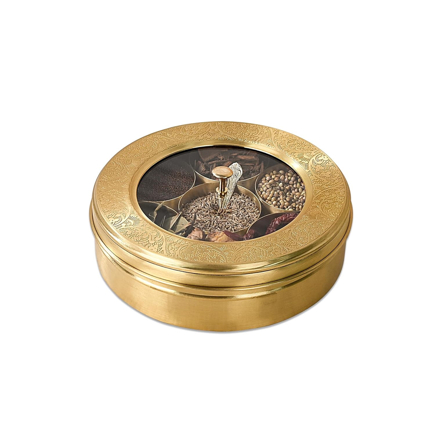 Artarium Brass Round Shape Masala Spice Box Masala Dani Masala Dabba ...