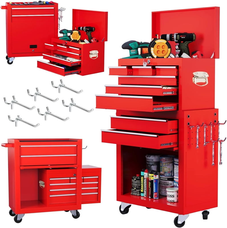 Artbros 8-Drawer Rolling Tool Chest, 2-in-1 Tool Box Organizer with ...